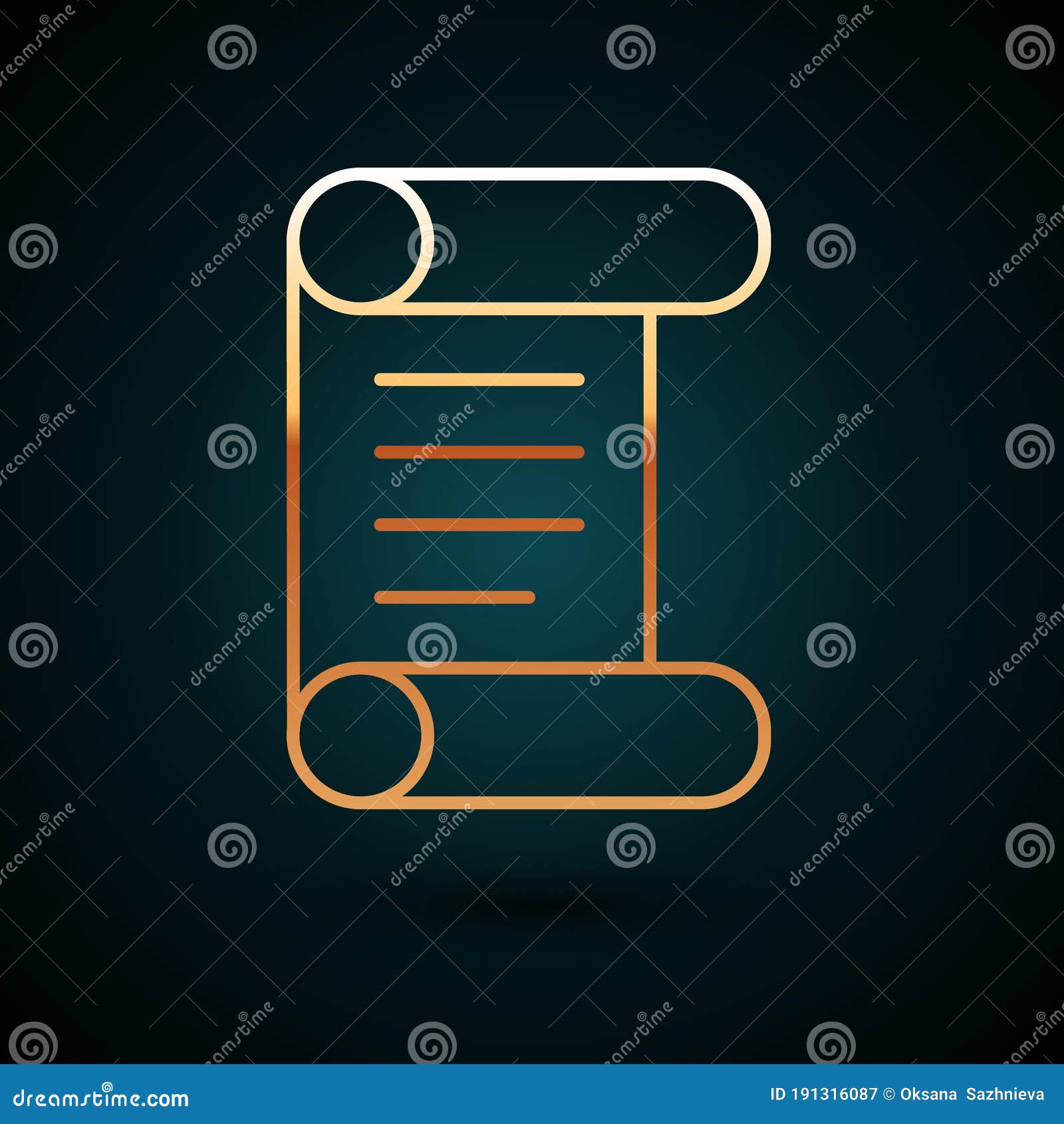 Gold Line Decree, Paper, Parchment, Scroll Icon Icon Isolated on Dark ...