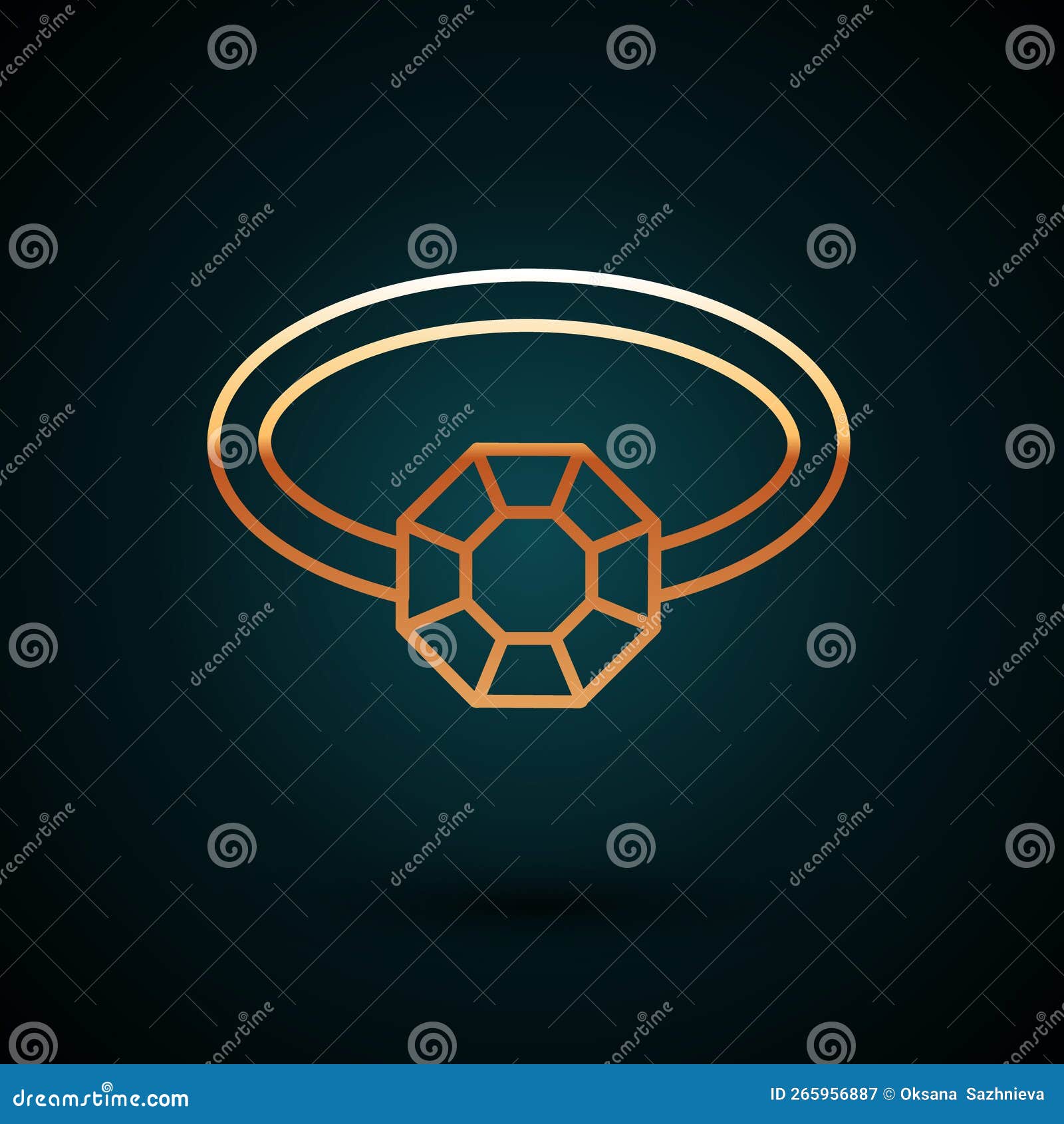 Gold Line Diamond Engagement Ring Icon Isolated on Dark Blue Background ...
