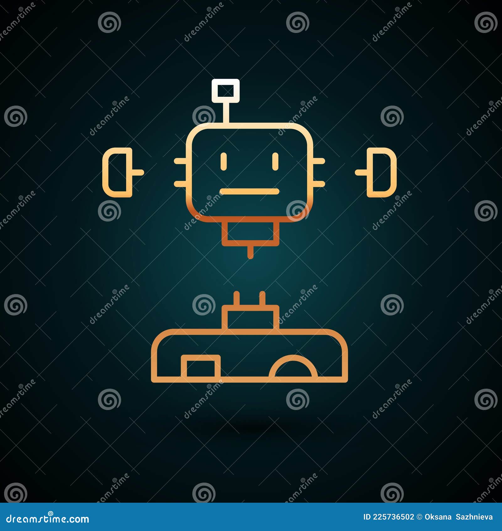 Gold Line Disassembled Robot Icon Isolated on Dark Blue Background ...