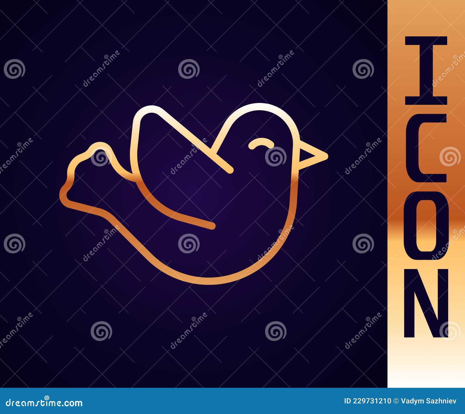 Gold Line Dove Icon Isolated on Black Background. Vector Stock Vector ...
