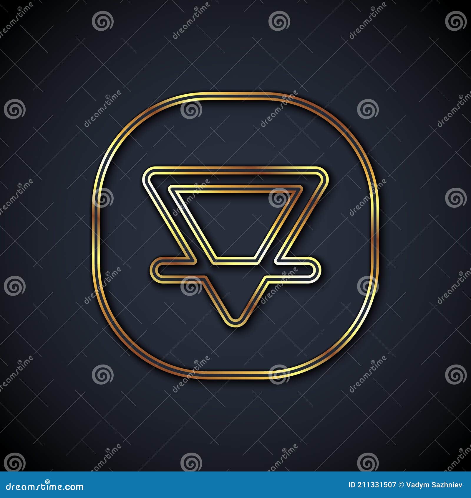 Gold Line Earth Element of the Symbol Alchemy Icon Isolated on Black ...