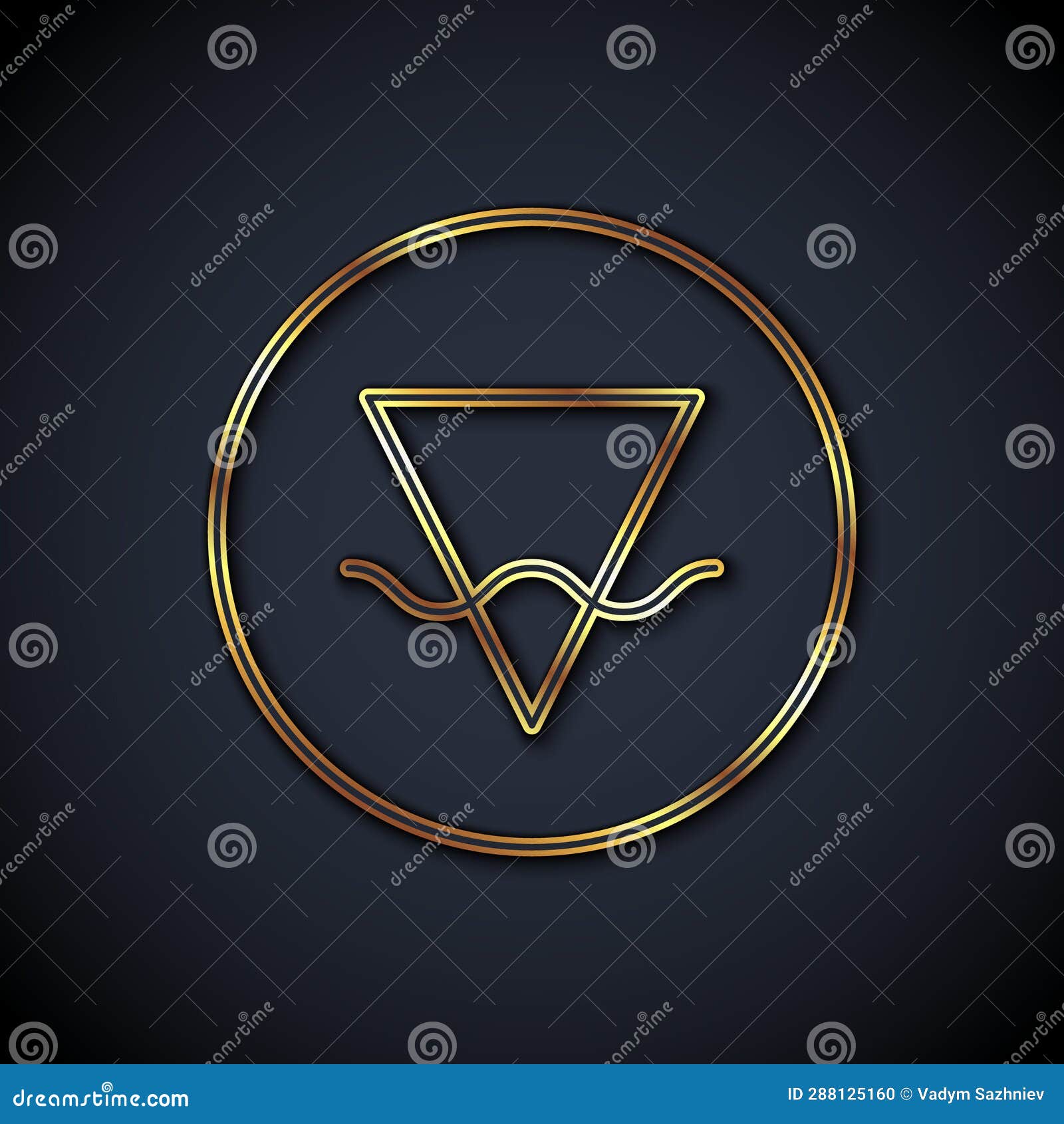 Gold Line Earth Element of the Symbol Alchemy Icon Isolated on Black ...