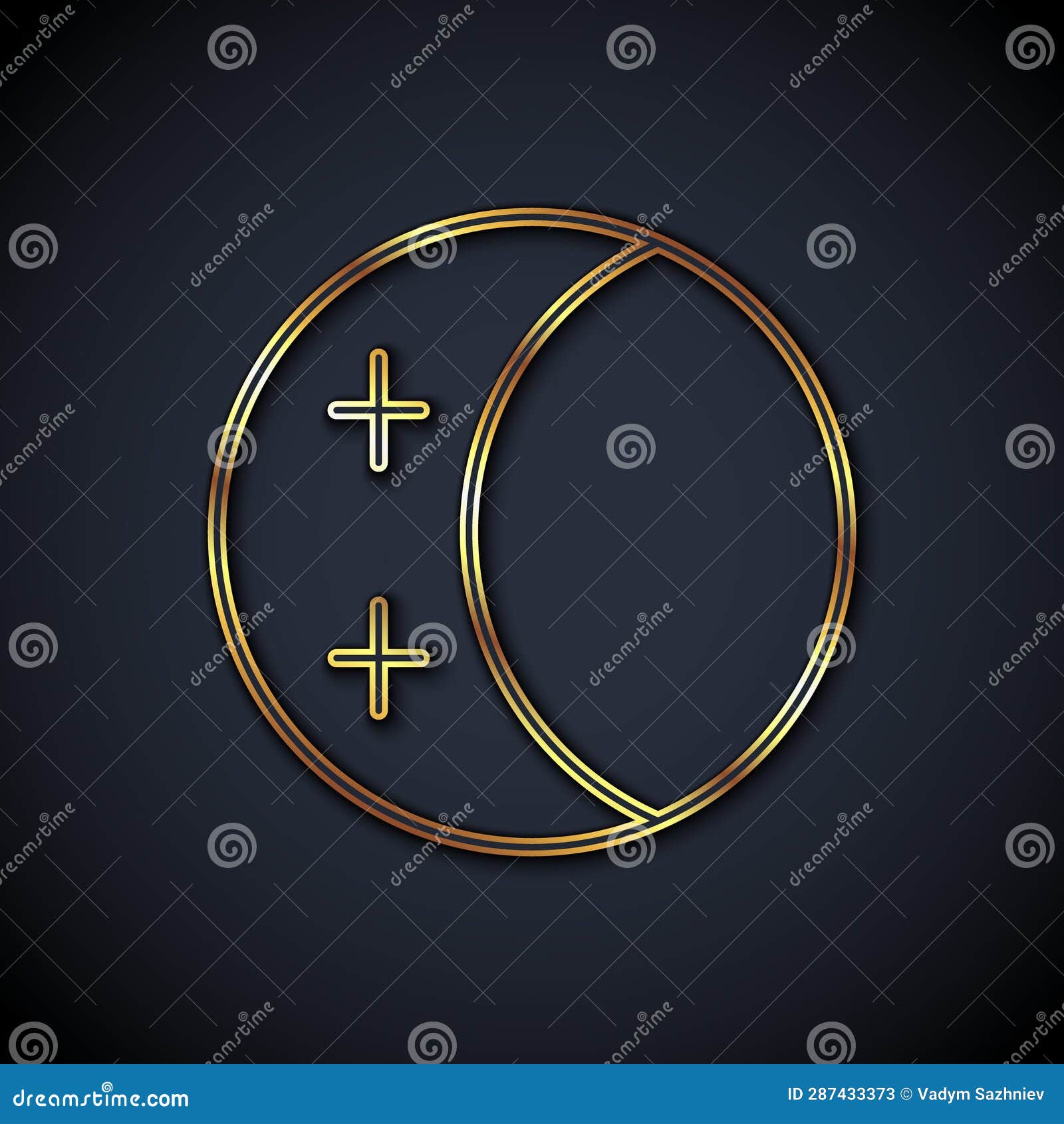 Gold Line Eclipse of the Sun Icon Isolated on Black Background. Total ...