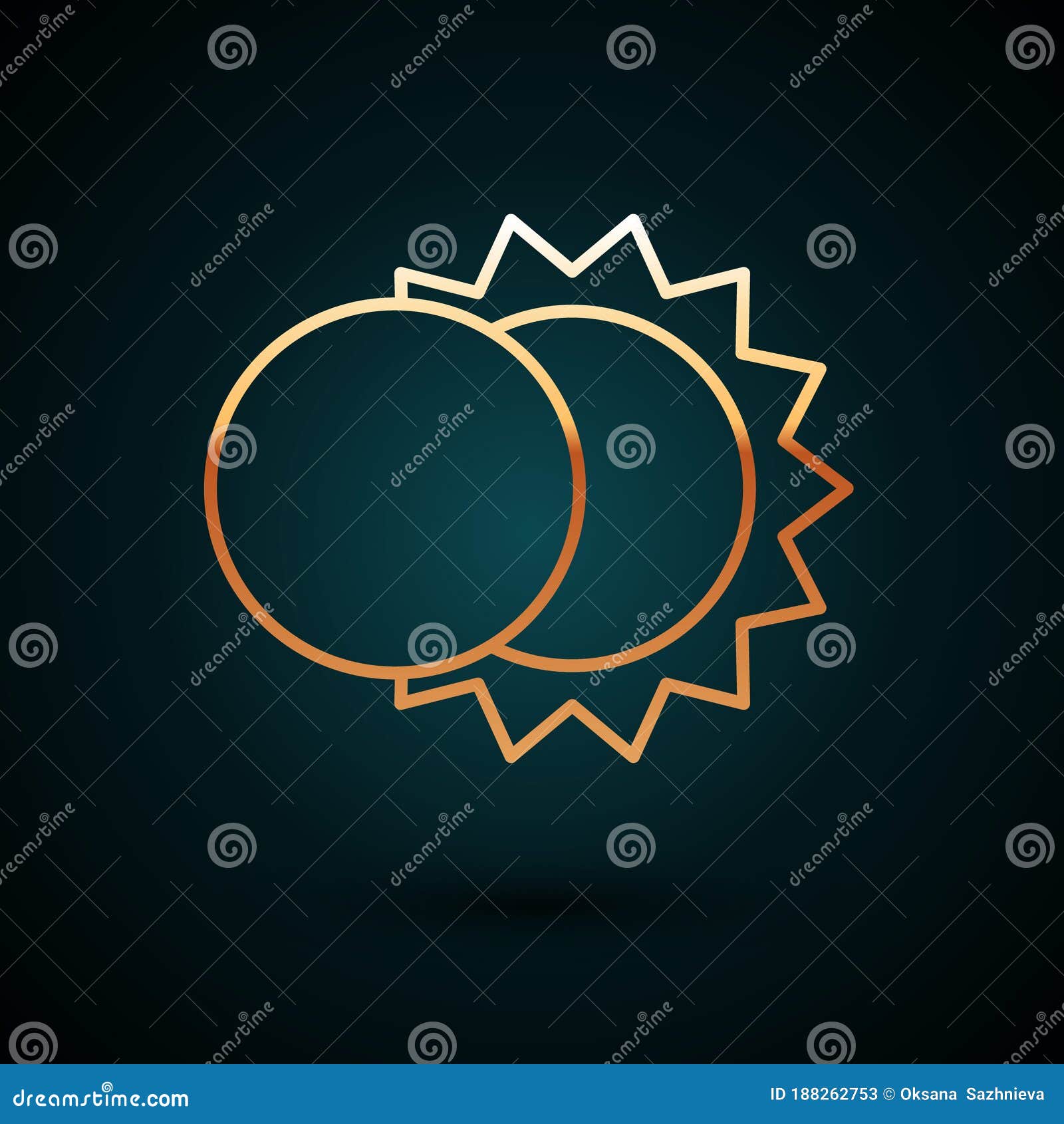 Gold Line Eclipse of the Sun Icon Isolated on Dark Blue Background ...