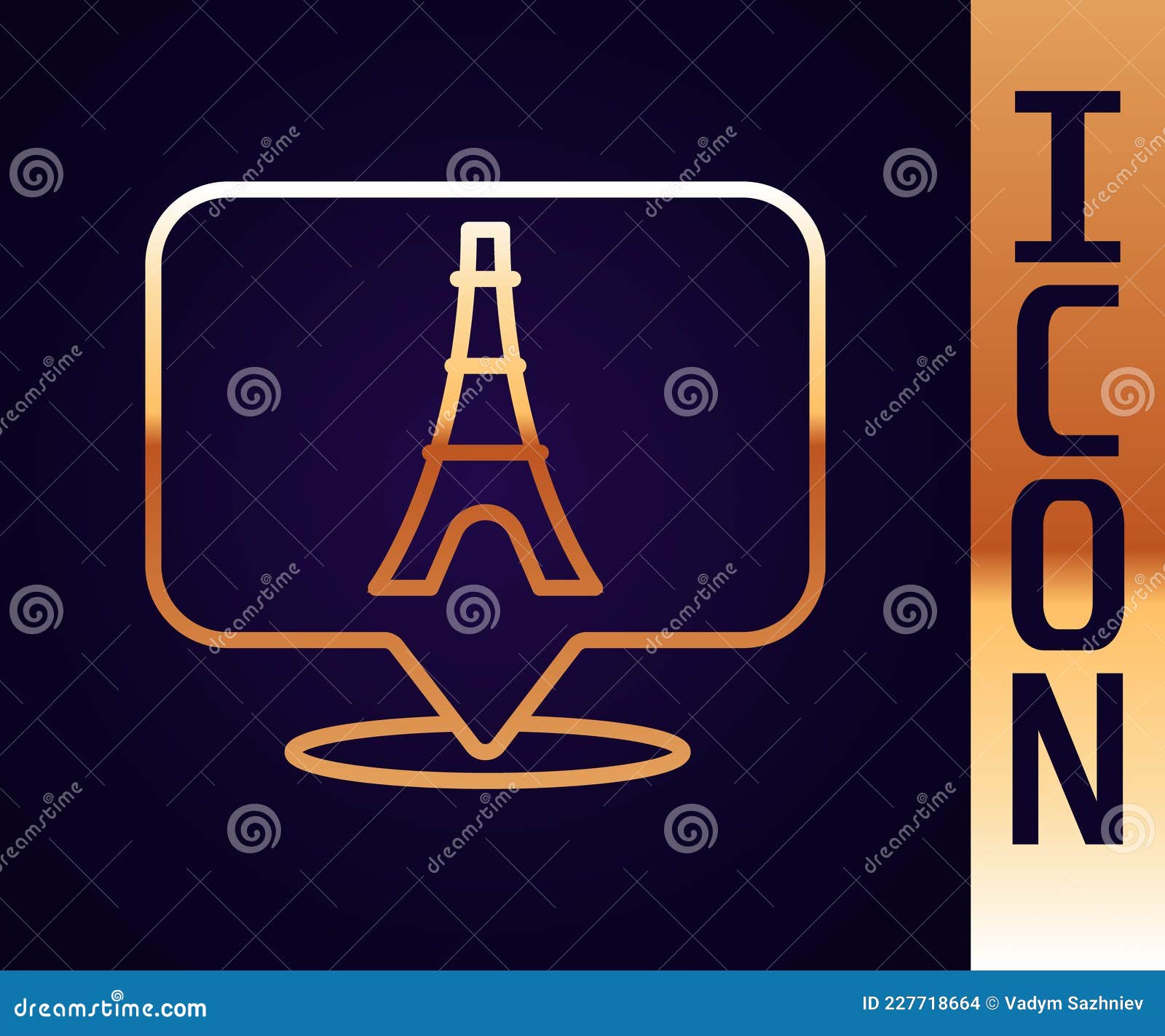 Gold Line Eiffel Tower Icon Isolated on Black Background. France Paris ... Gold Line Eiffel Tower Icon Isolated on Black Background. France Paris ...