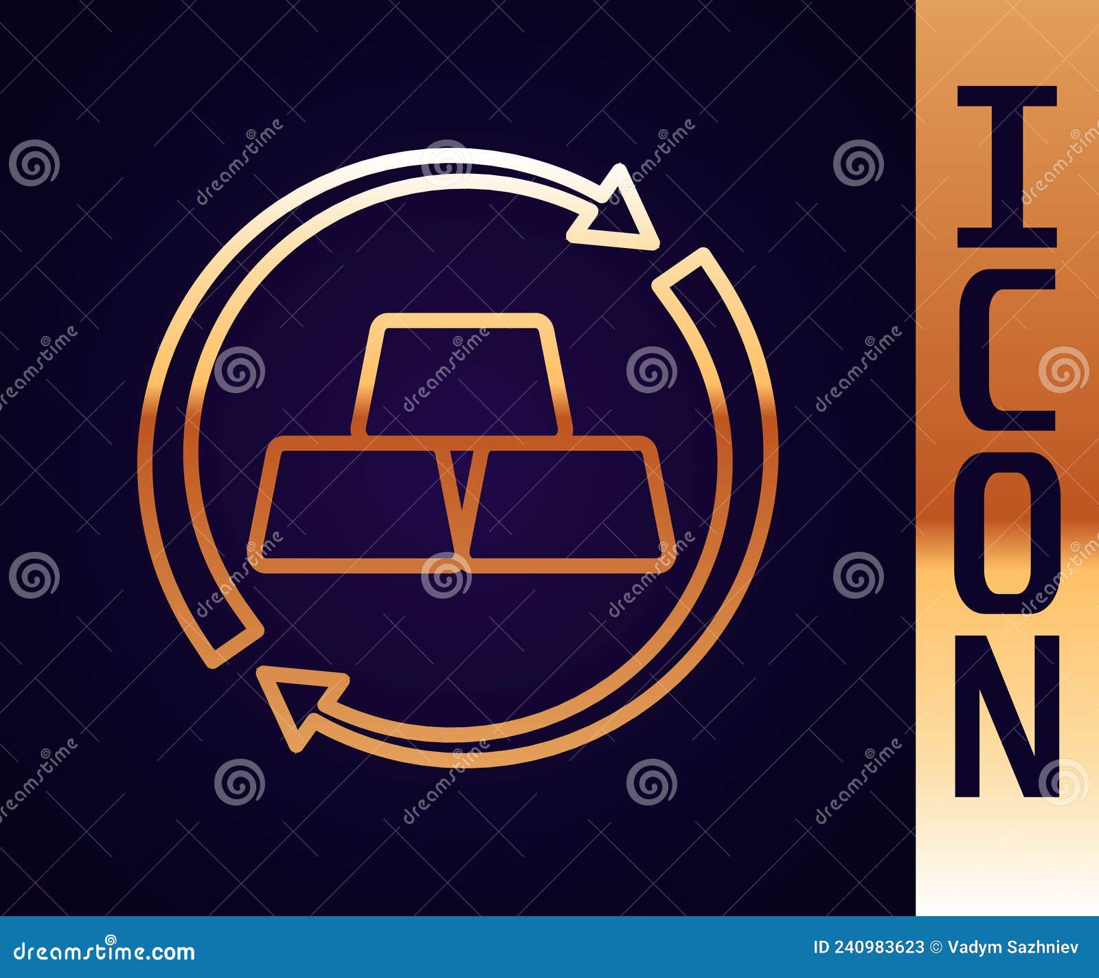 Gold Line Gold Exchange Money Icon Isolated on Black Background. Money ...