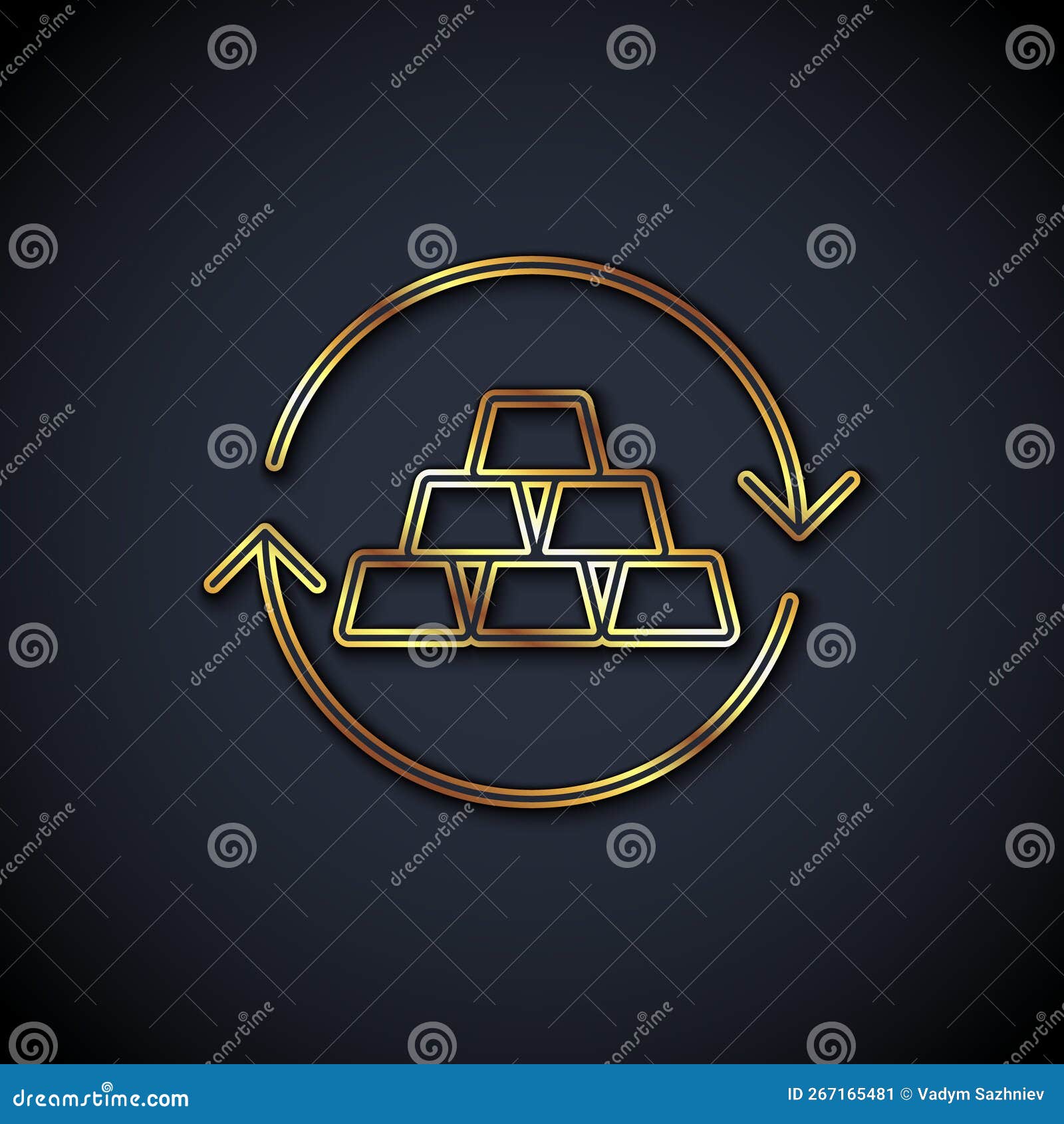 Gold Line Gold Exchange Money Icon Isolated on Black Background. Money ...