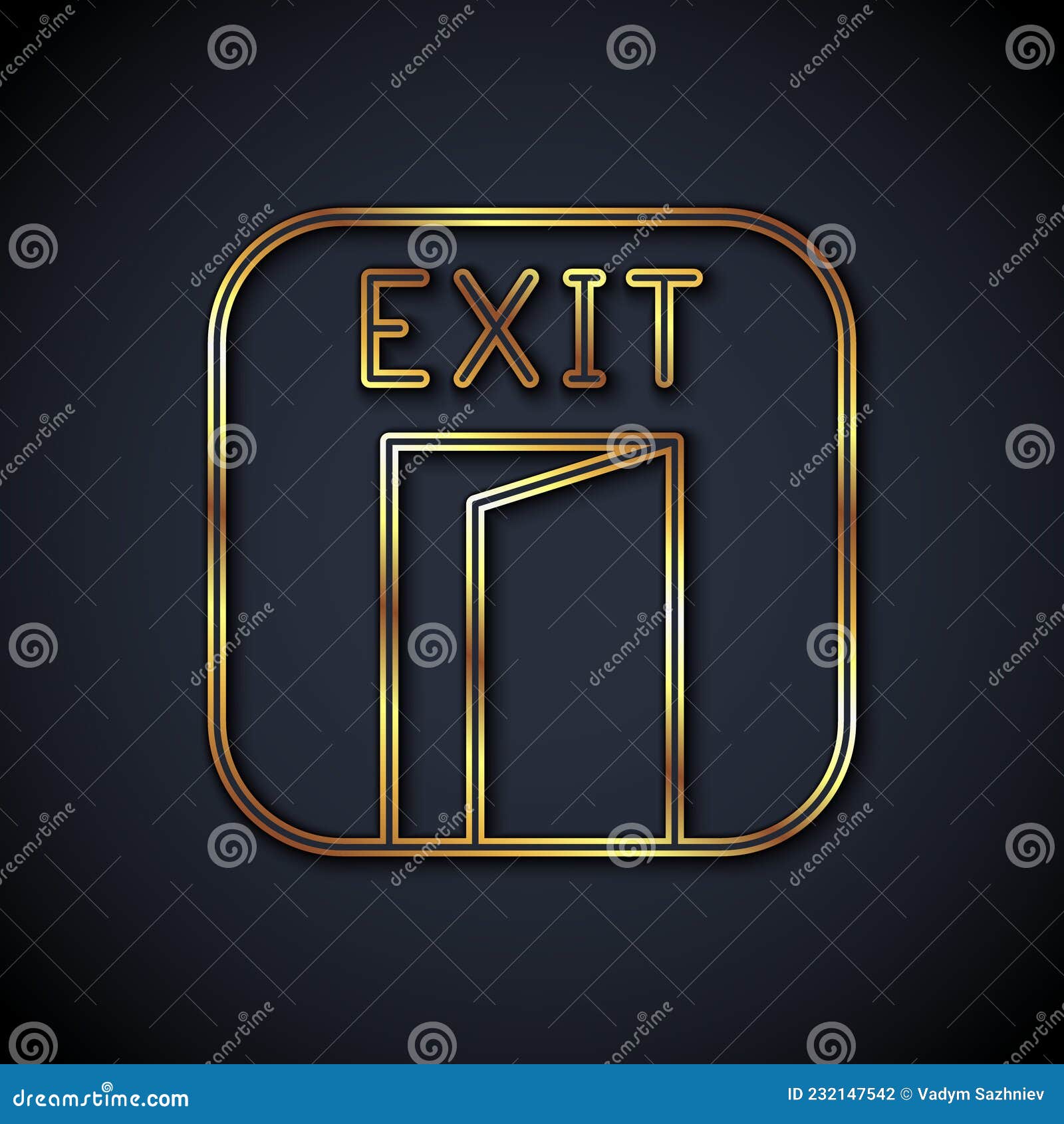 Gold Line Fire Exit Icon Isolated on Black Background. Fire Emergency ...