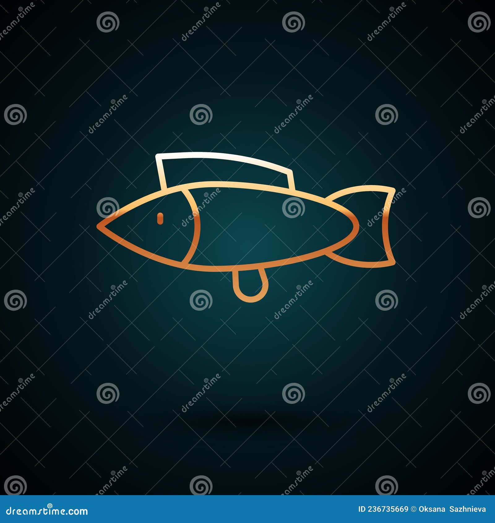 Gold Line Fish Icon Isolated on Dark Blue Background. Vector Stock ...