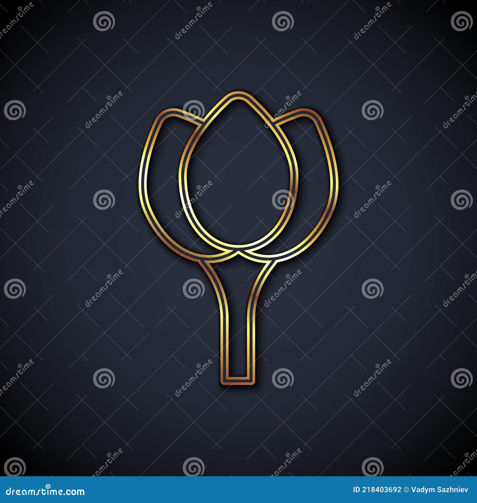 Gold Line Flower Tulip Icon Isolated on Black Background. Vector Stock ...