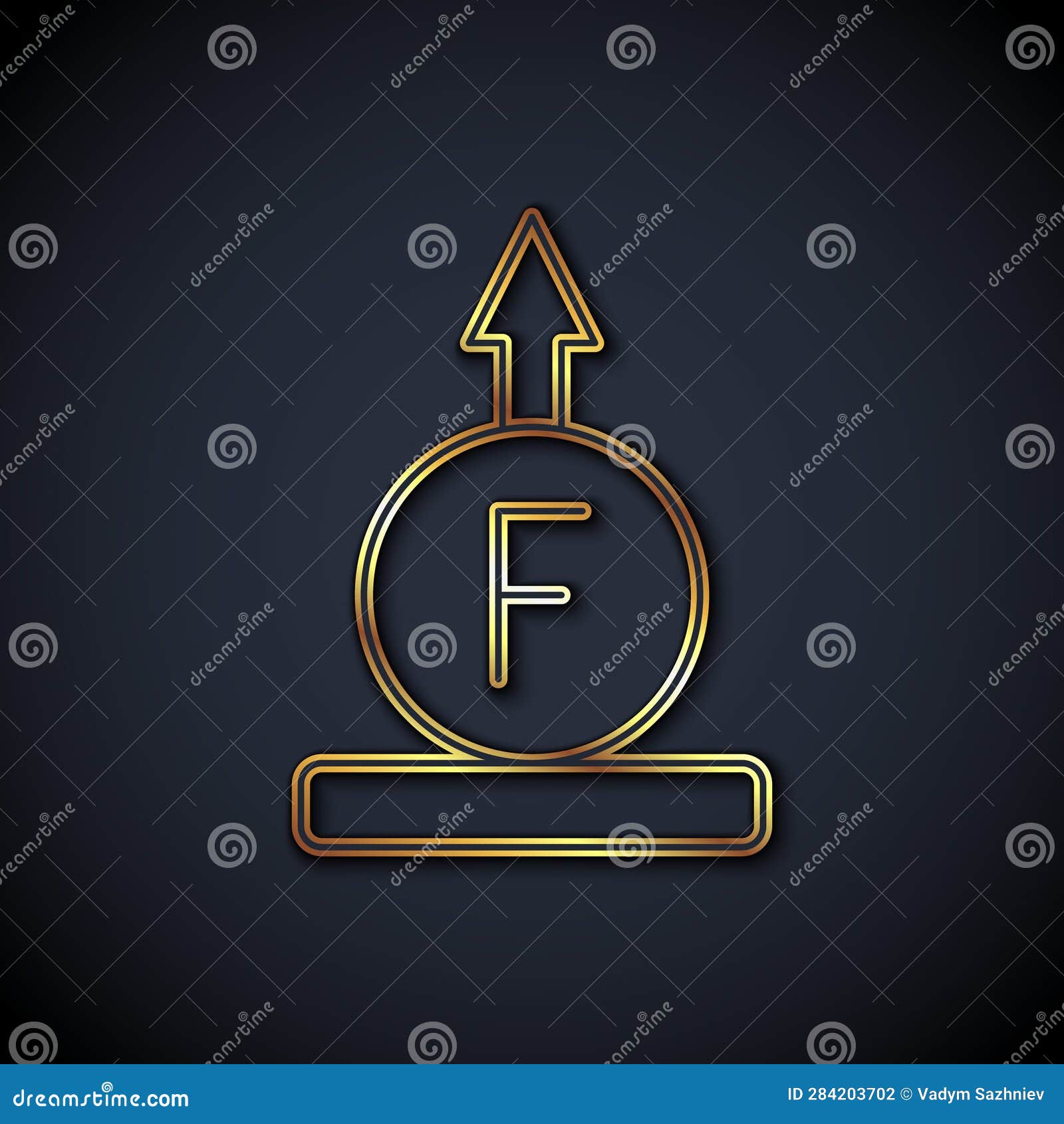 Gold Line Force of Physic Formula Calculation Icon Isolated on Black ...