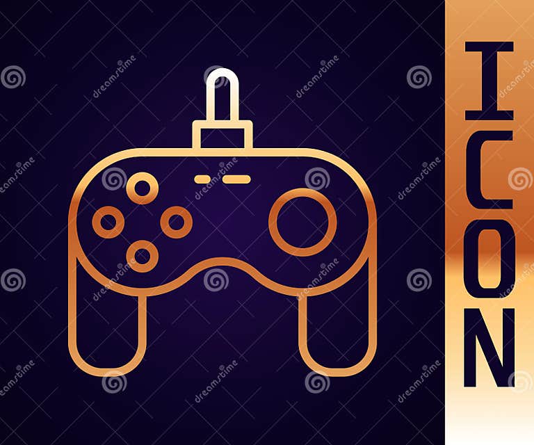 Gold Line Gamepad Icon Isolated on Black Background. Game Controller ...