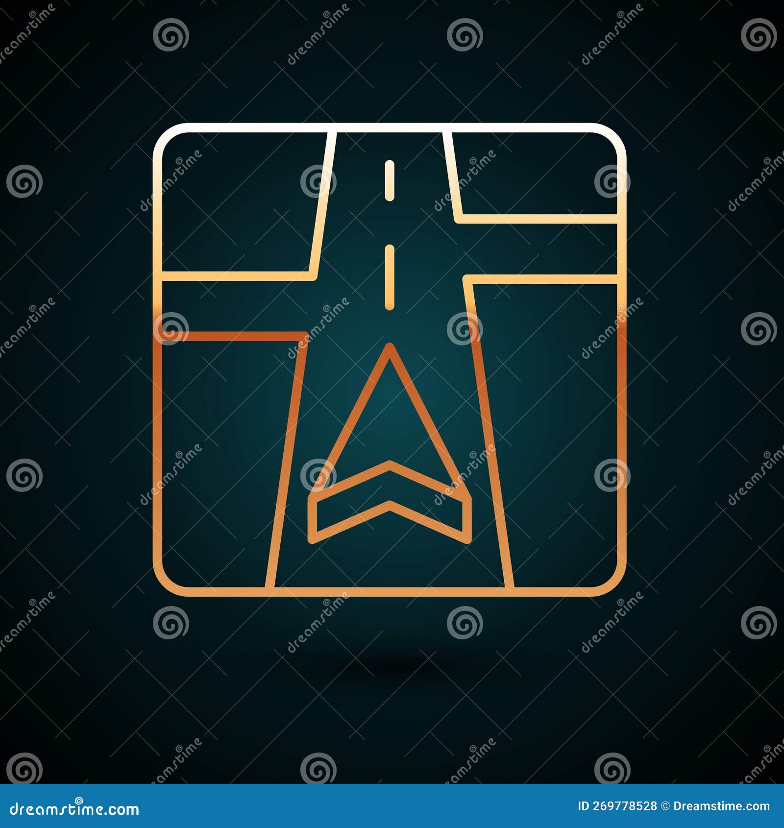 Gold Line Gps Device with Map Icon Isolated on Dark Blue Background ...