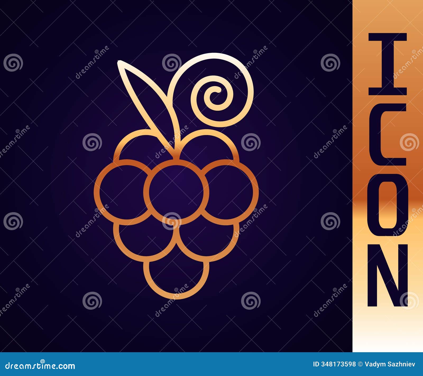 Gold Line Grape Fruit Icon Isolated on Black Background. Vector Stock ...