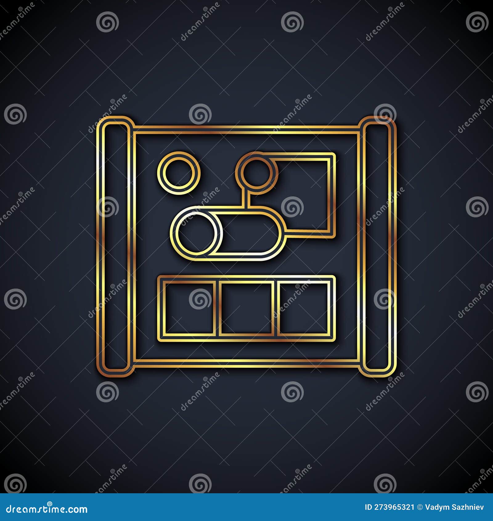 Gold Line Graphing Paper For Engineering Icon Isolated On Black ...