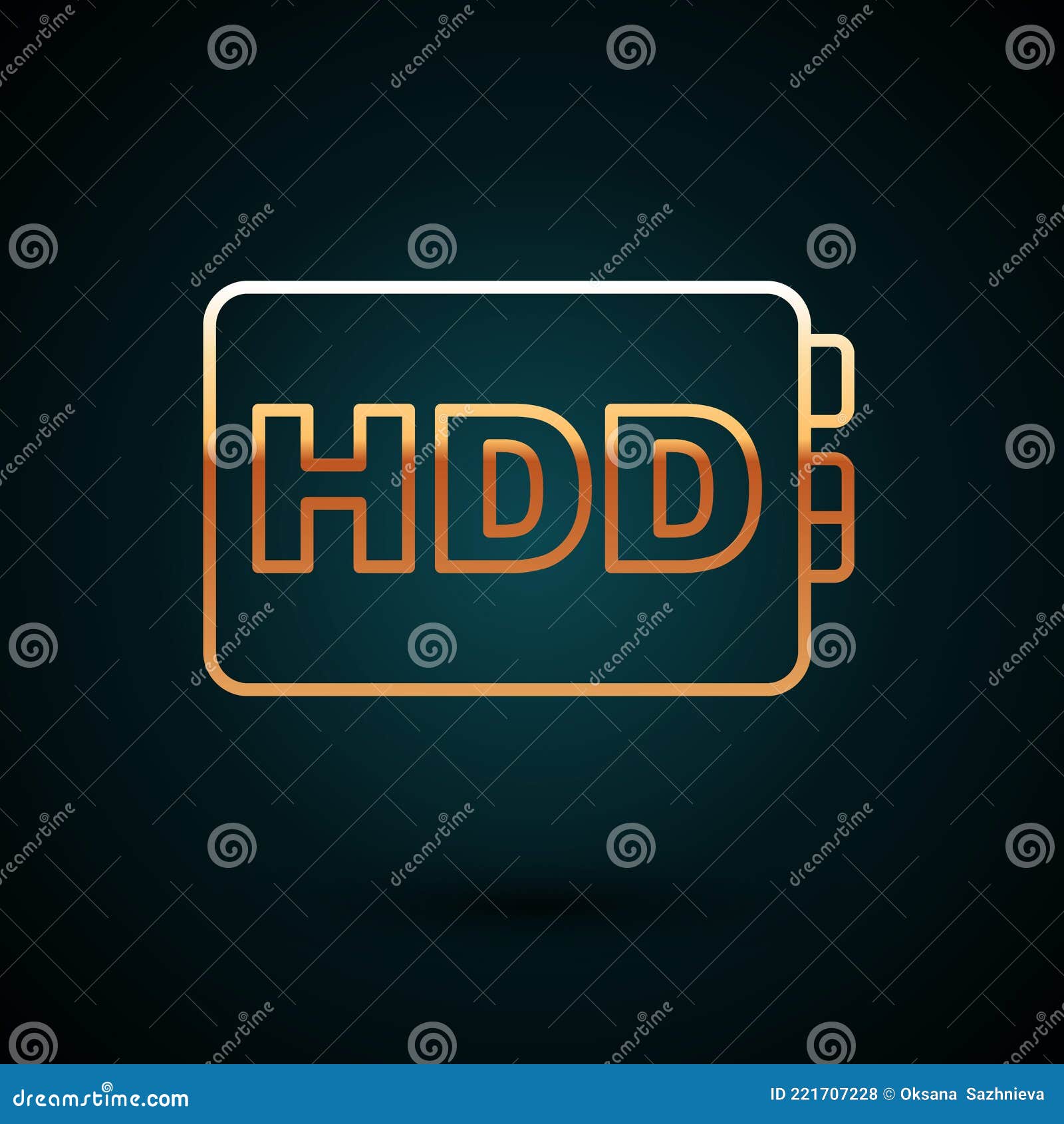 Gold Line Hard Disk Drive HDD Icon Isolated on Dark Blue Background ...
