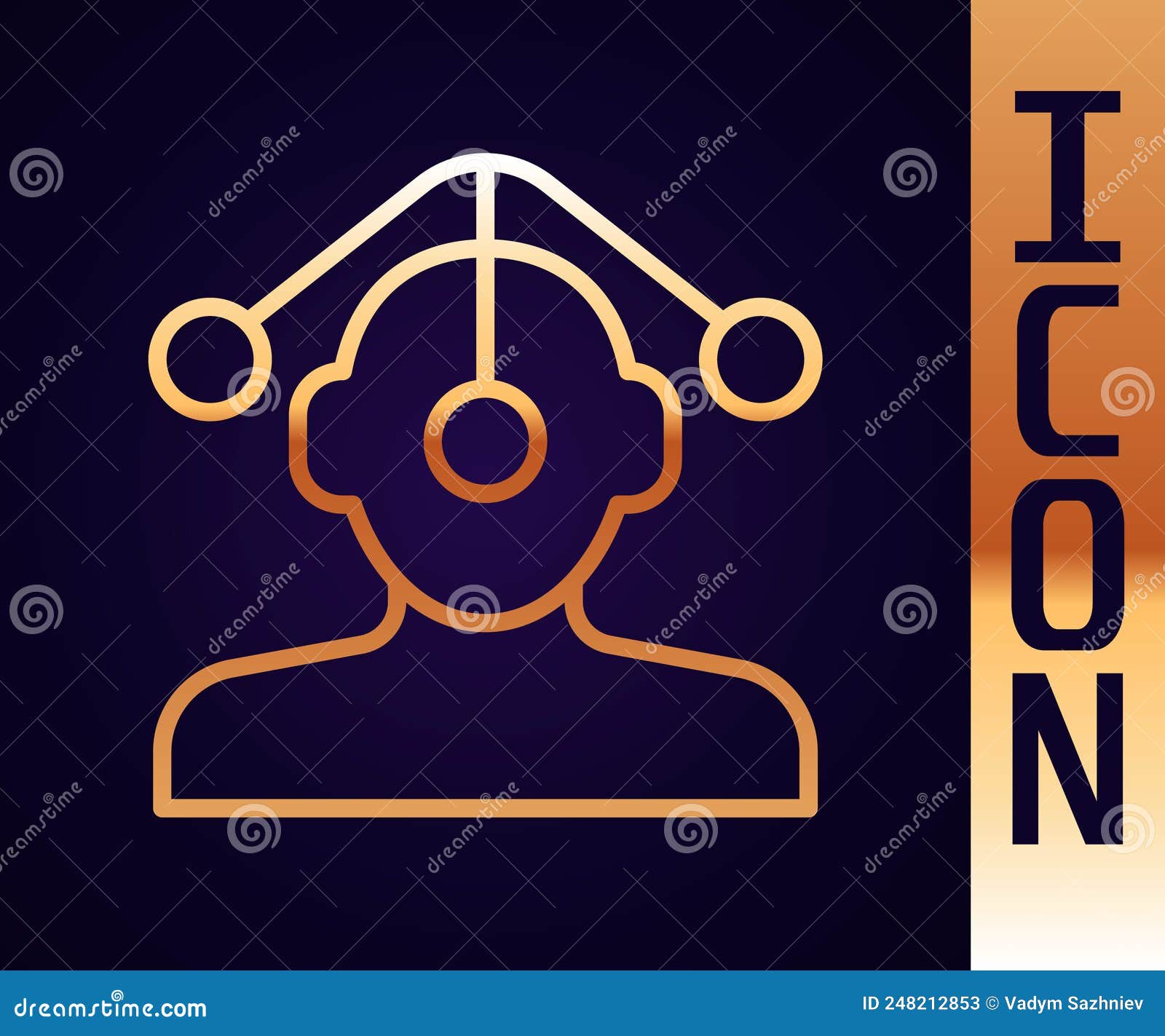 Gold Line Hypnosis Icon Isolated on Black Background. Vector Stock ...