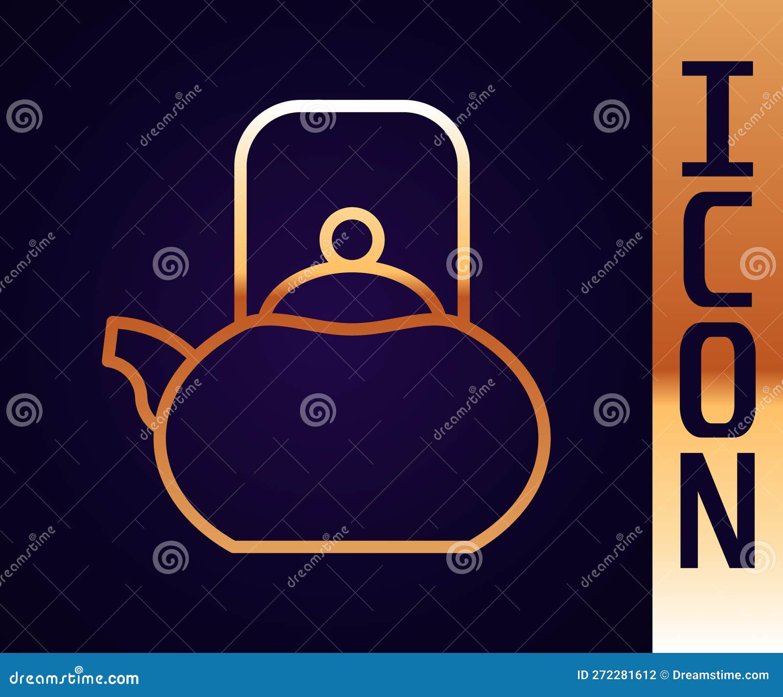 Gold Line Kettle with Handle Icon Isolated on Black Background. Teapot ...