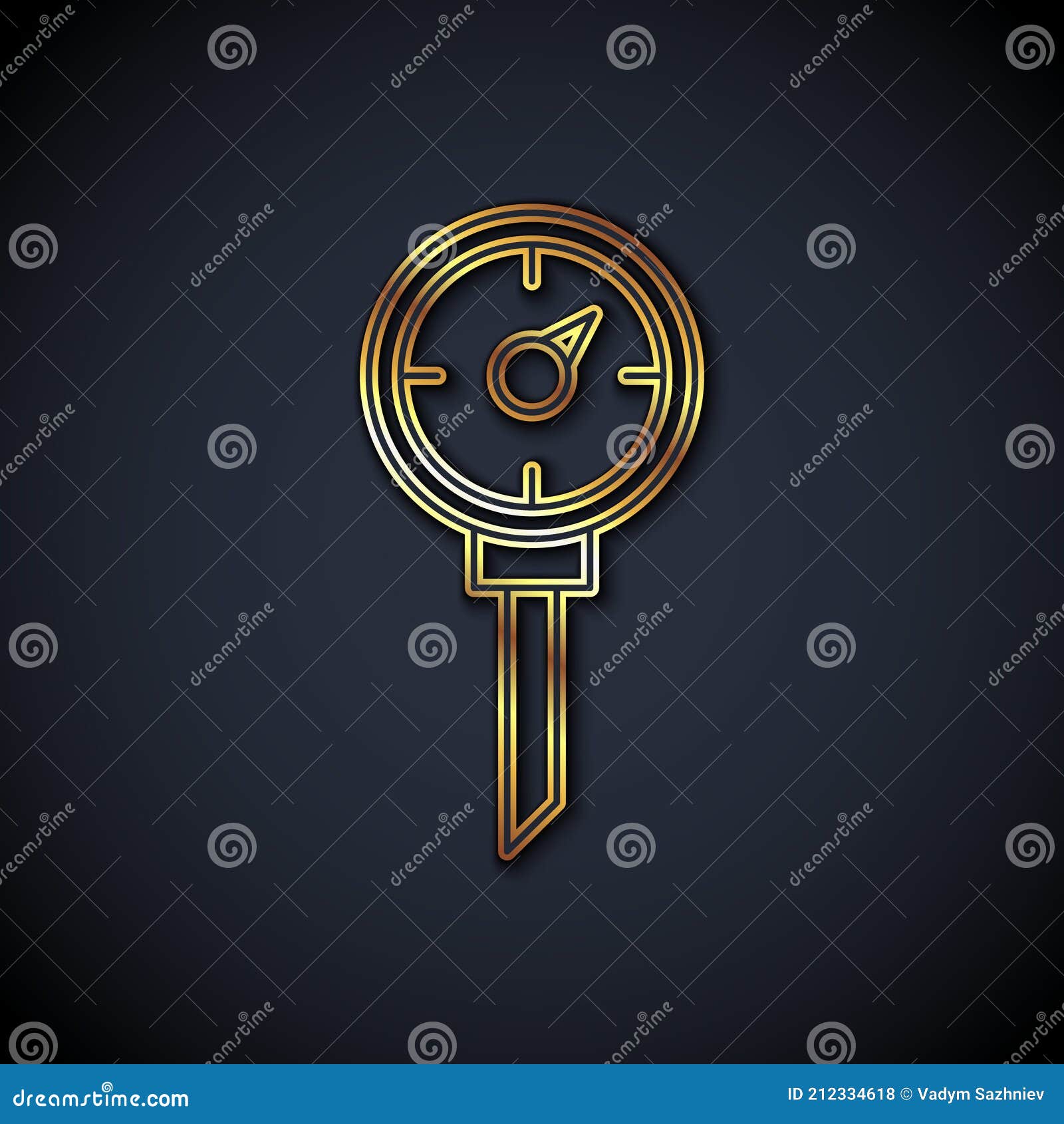 Gold Line Kitchen Thermometer Icon Isolated on Black Background. Vector ...
