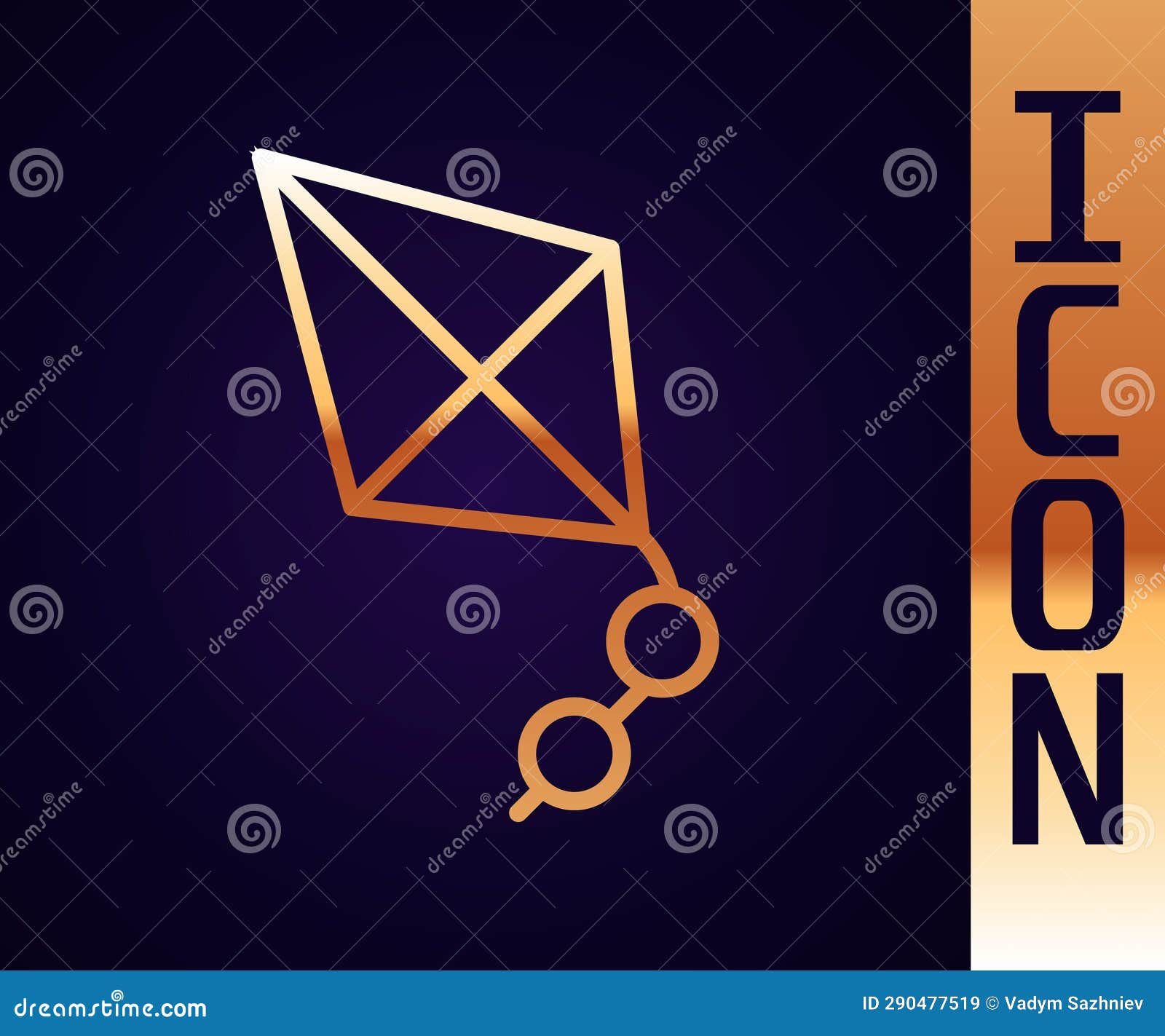 Gold Line Kite Icon Isolated on Black Background. Vector Stock Vector ...