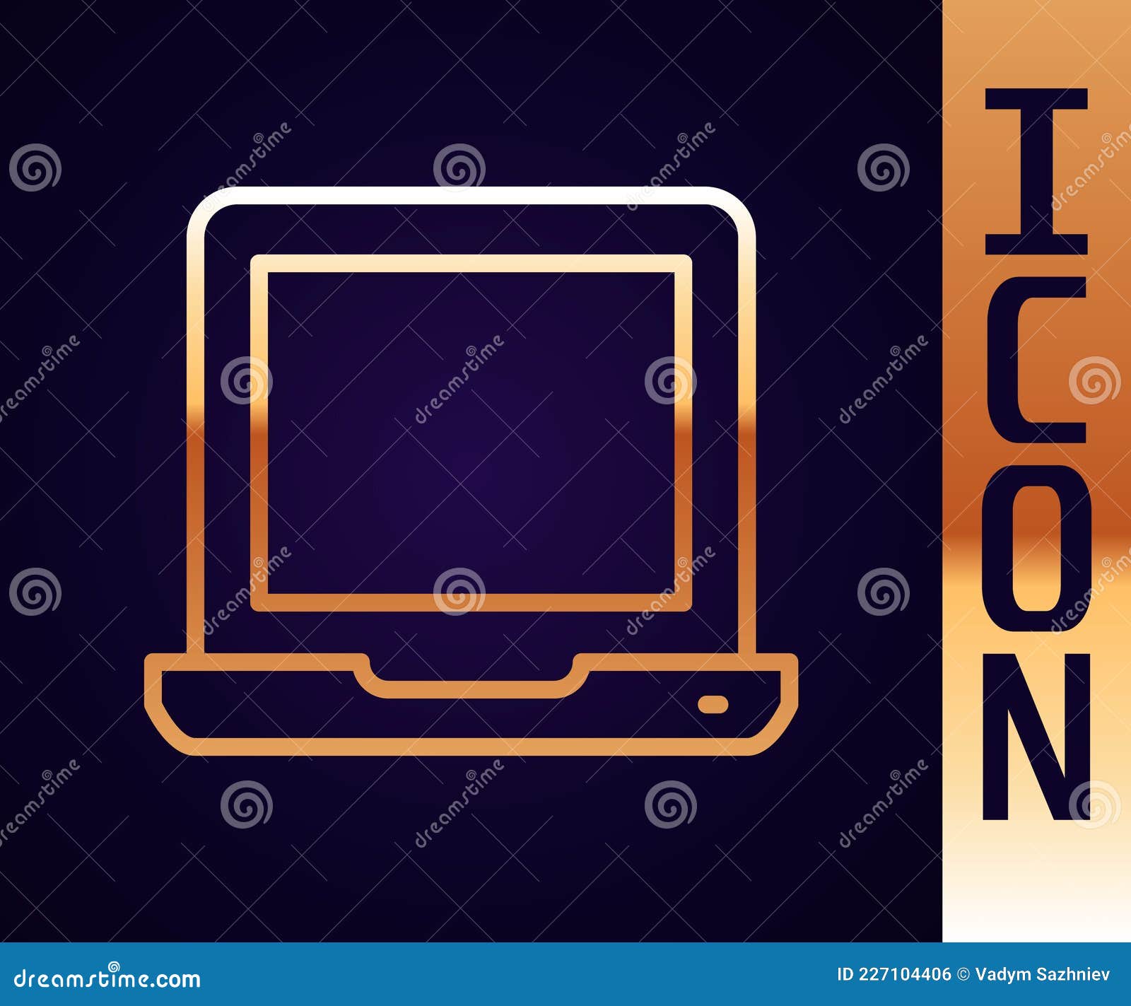 Gold Line Laptop Icon Isolated on Black Background. Computer Notebook ...