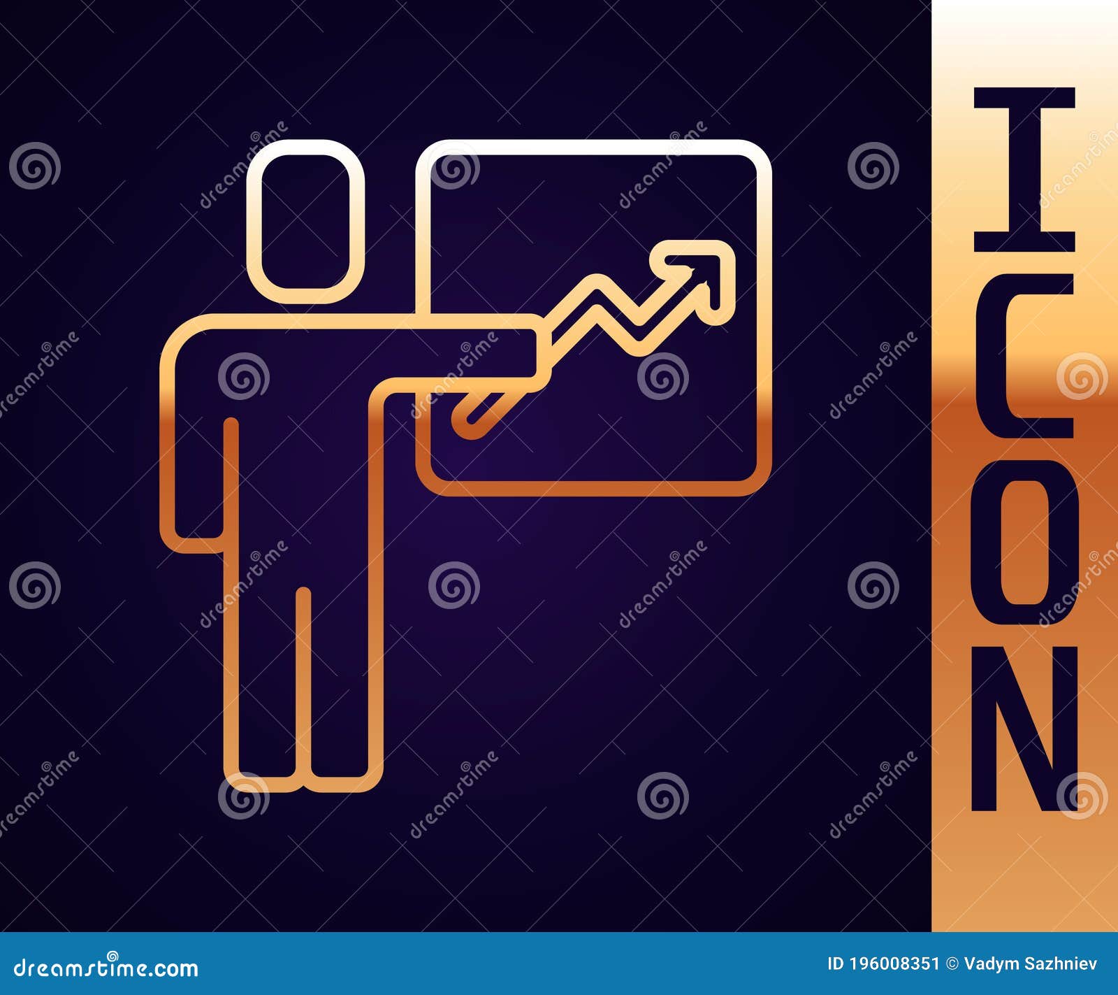 Gold Line Leader of a Team of Executives Icon Isolated on Black ...