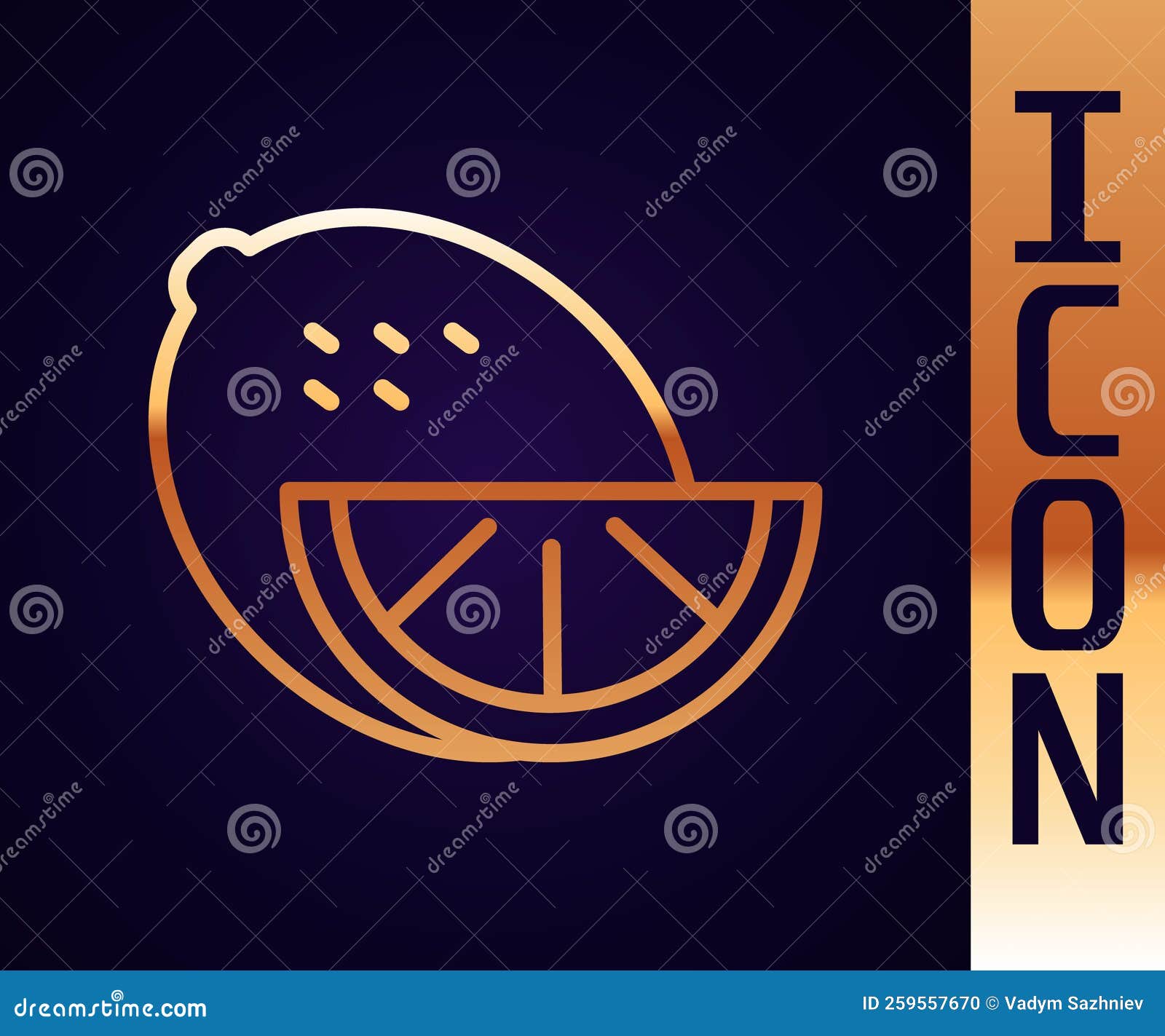 Gold Line Lemon Icon Isolated on Black Background. Vector Stock ...