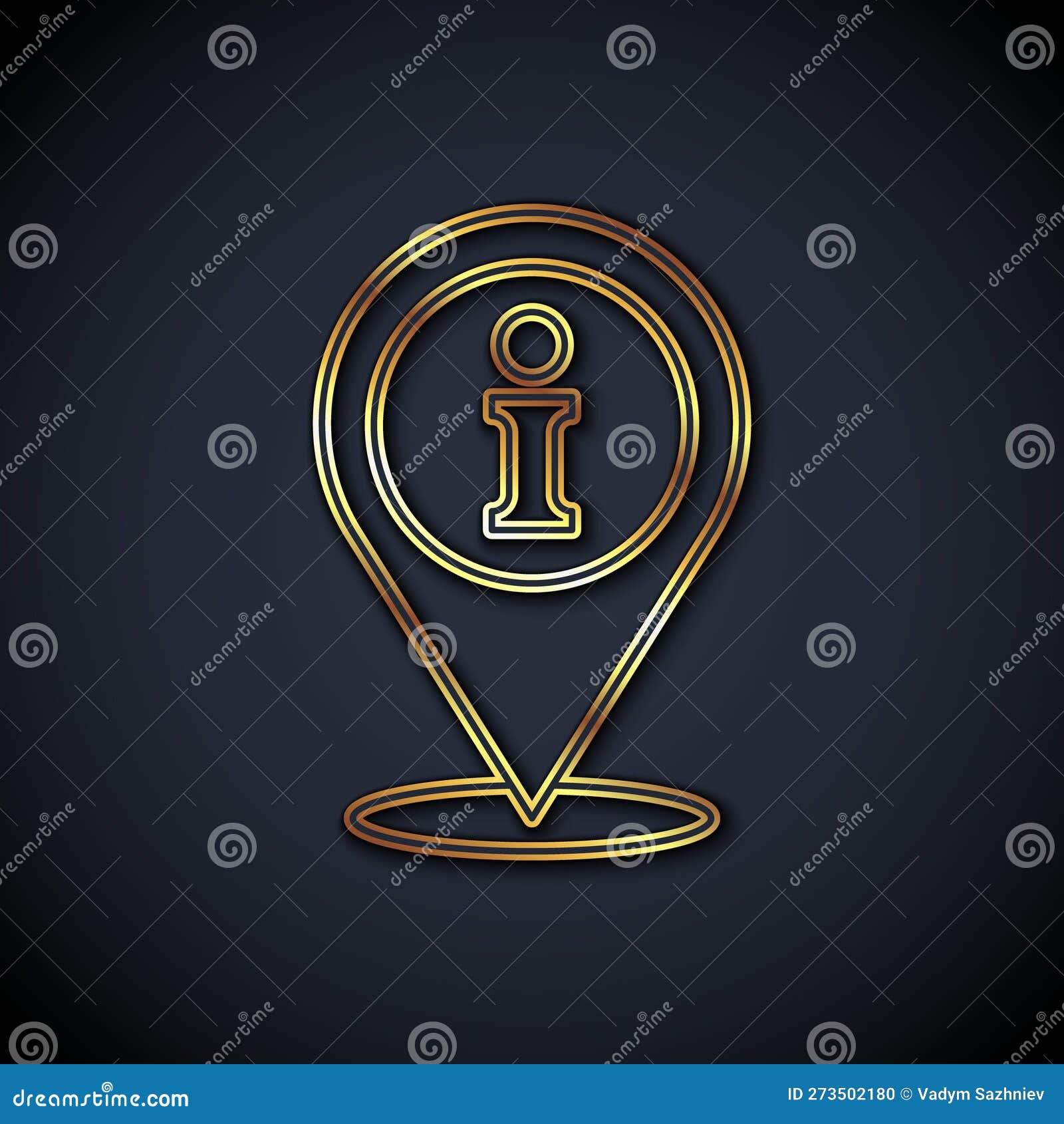 Gold Line Location with Information Icon Isolated on Black Background ...