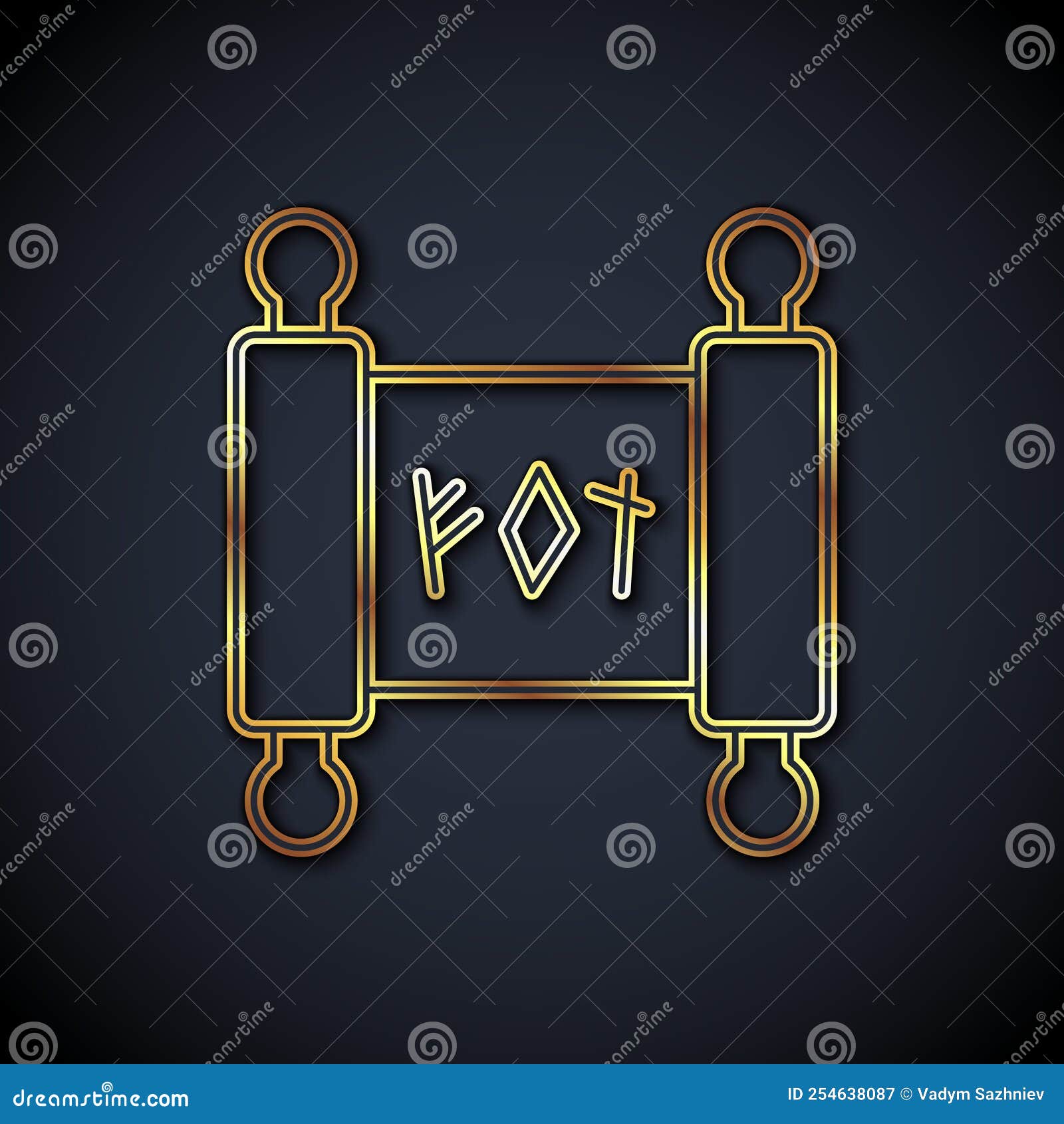 Gold Line Magic Scroll Icon Isolated On Black Background. Decree, Paper ...