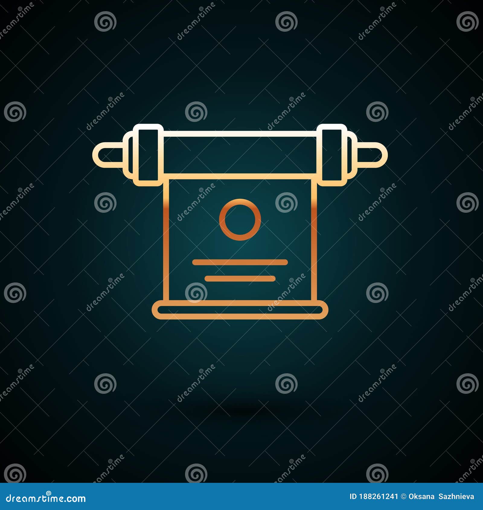 Gold Line Magic Scroll Icon Isolated on Dark Blue Background. Decree ...