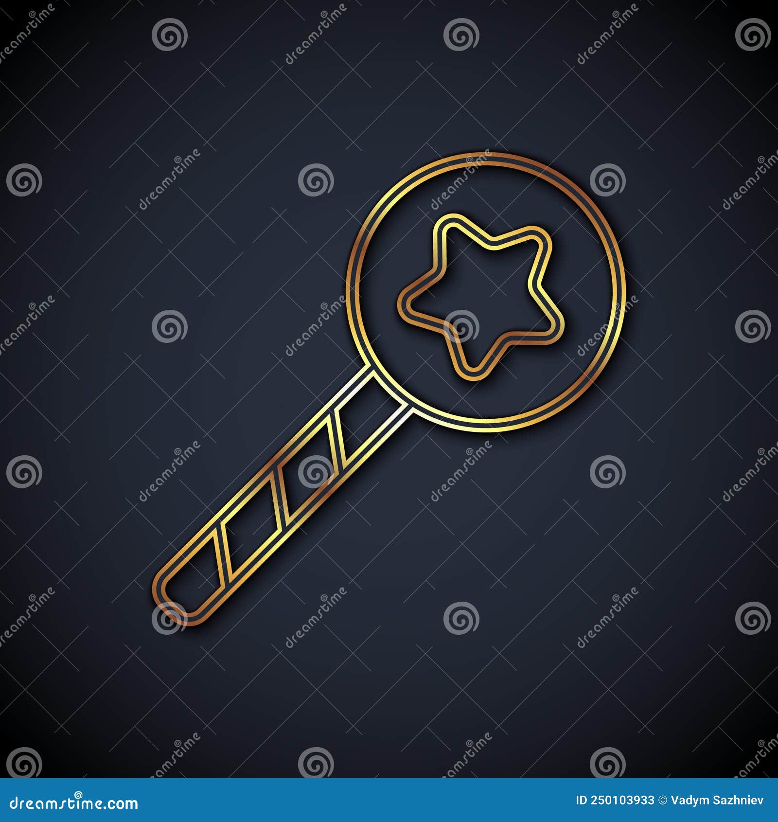Gold Line Magic Wand Icon Isolated on Black Background. Star Shape ...