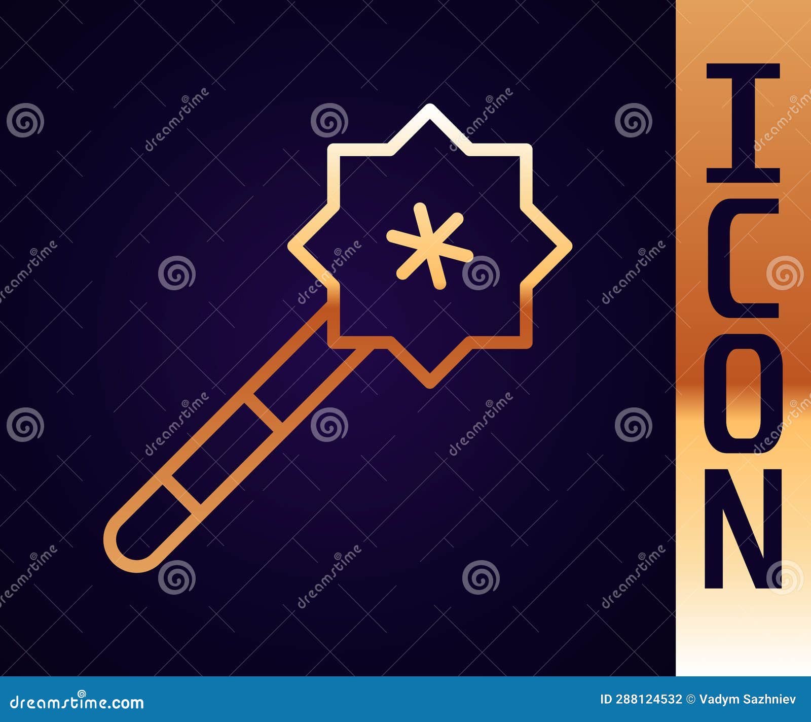 Gold Line Magic Wand Icon Isolated on Black Background. Star Shape ...
