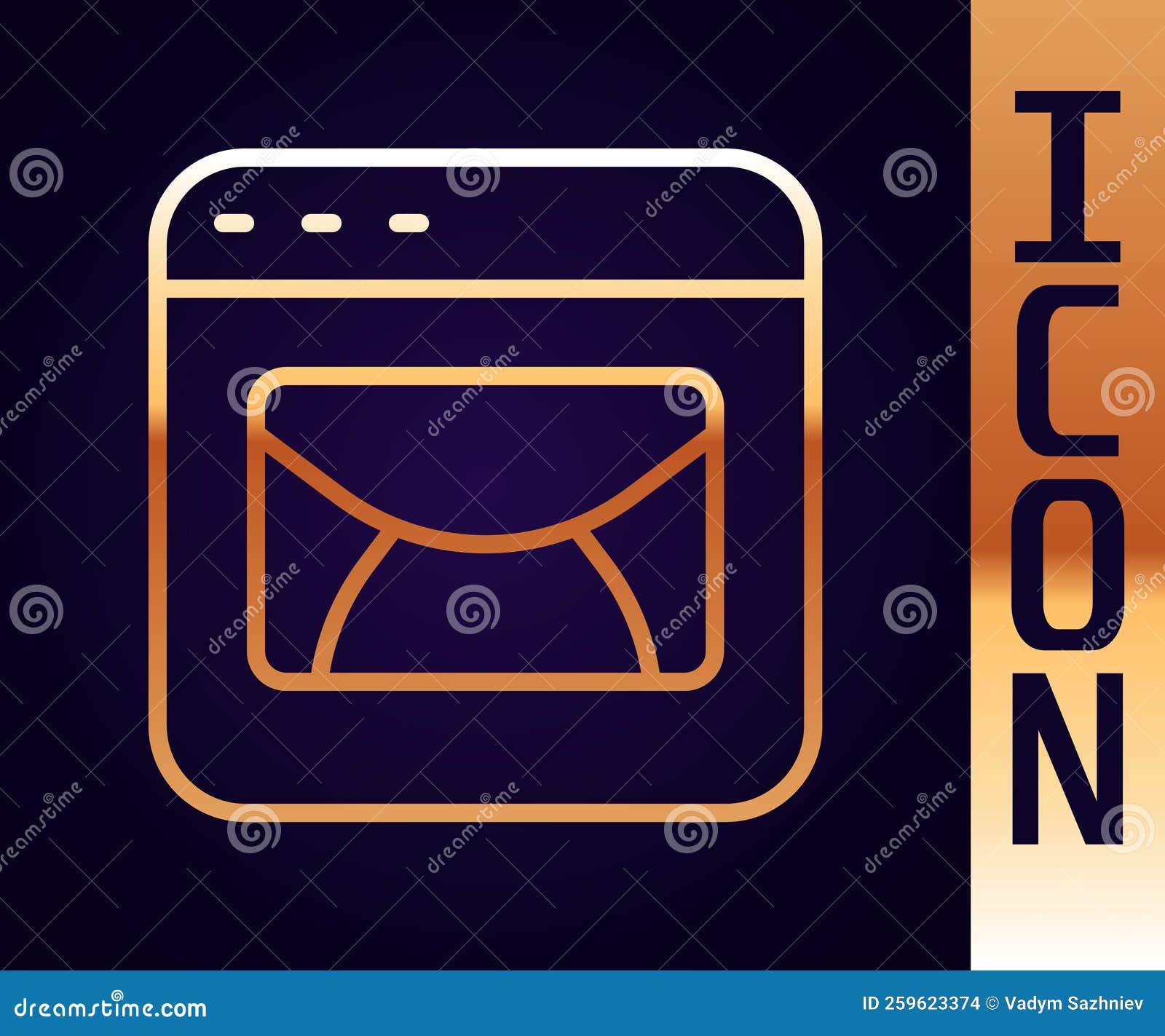 Gold Line Mail and E-mail Icon Isolated on Black Background. Envelope ...