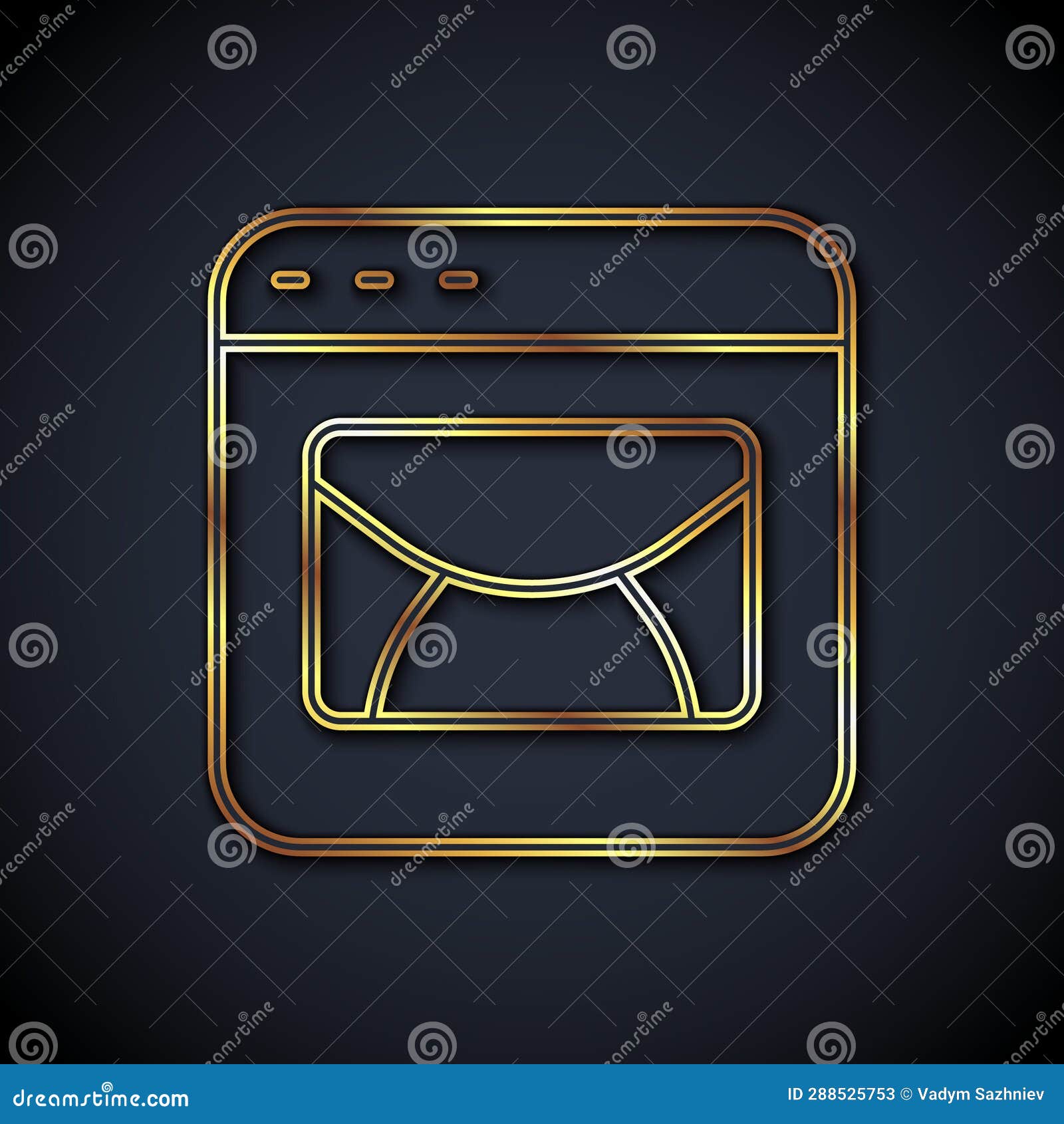 Gold Line Mail and E-mail Icon Isolated on Black Background. Envelope ...