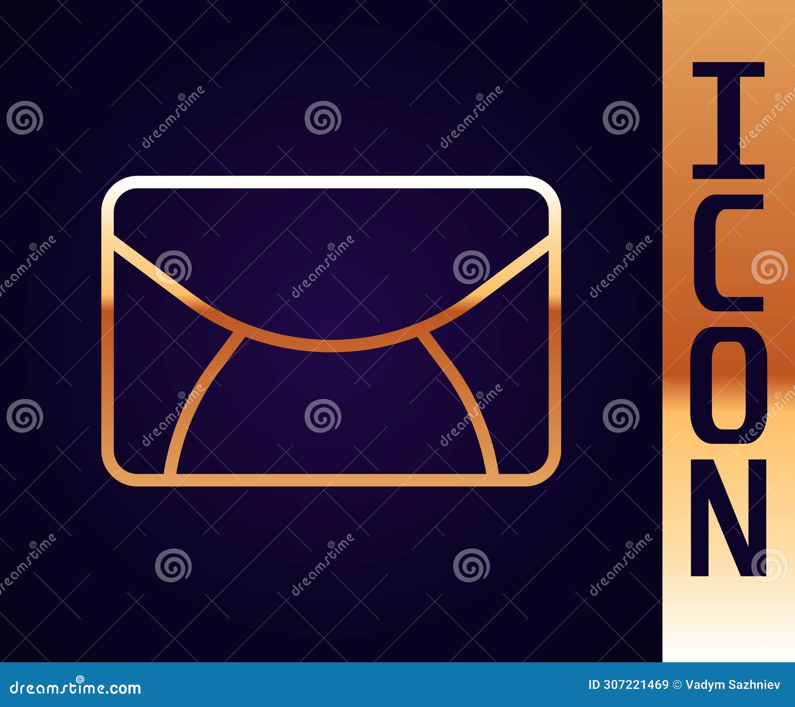 Gold Line Mail and E-mail Icon Isolated on Black Background. Envelope ...