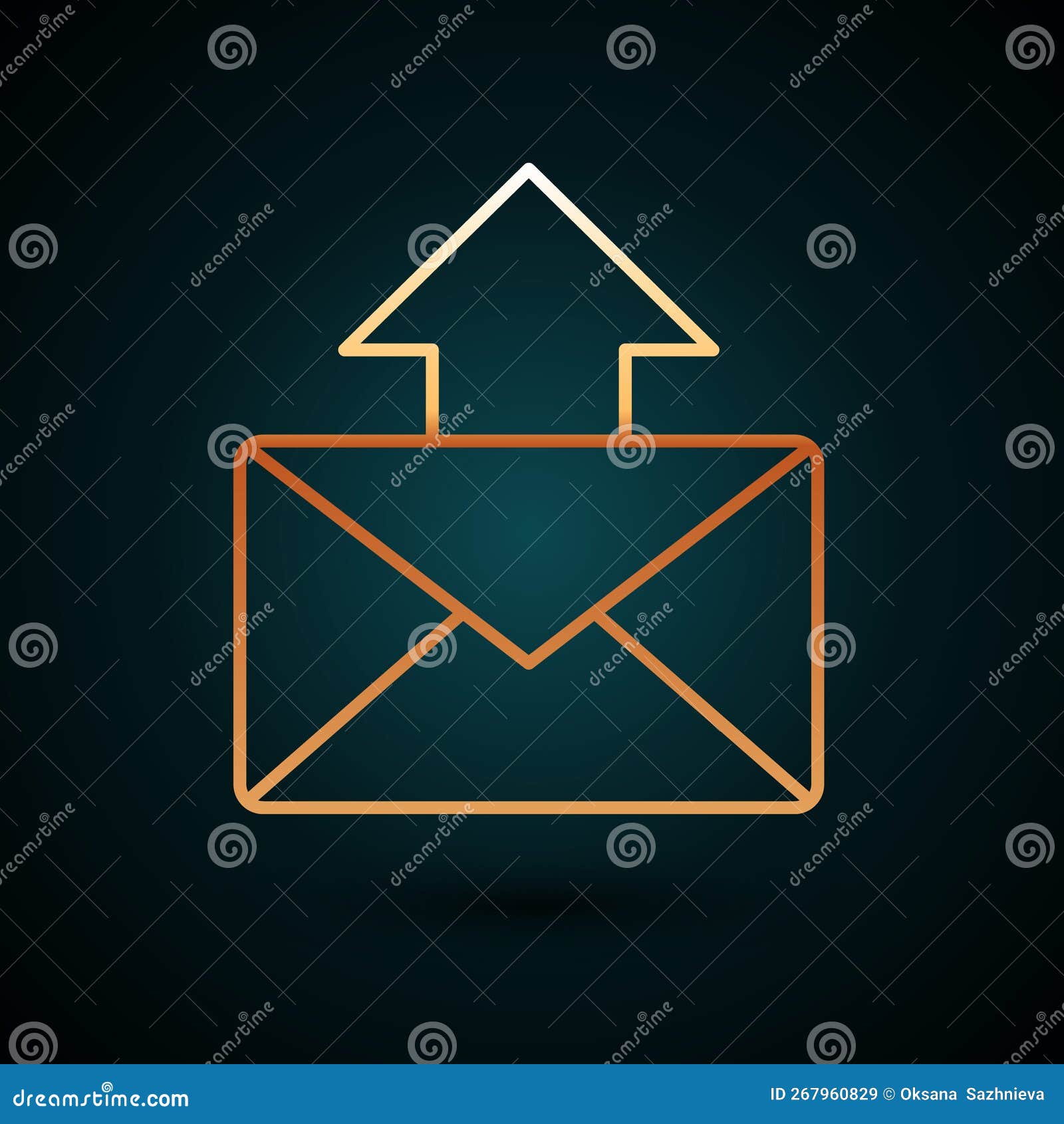 Gold Line Mail and E-mail Icon Isolated on Dark Blue Background ...