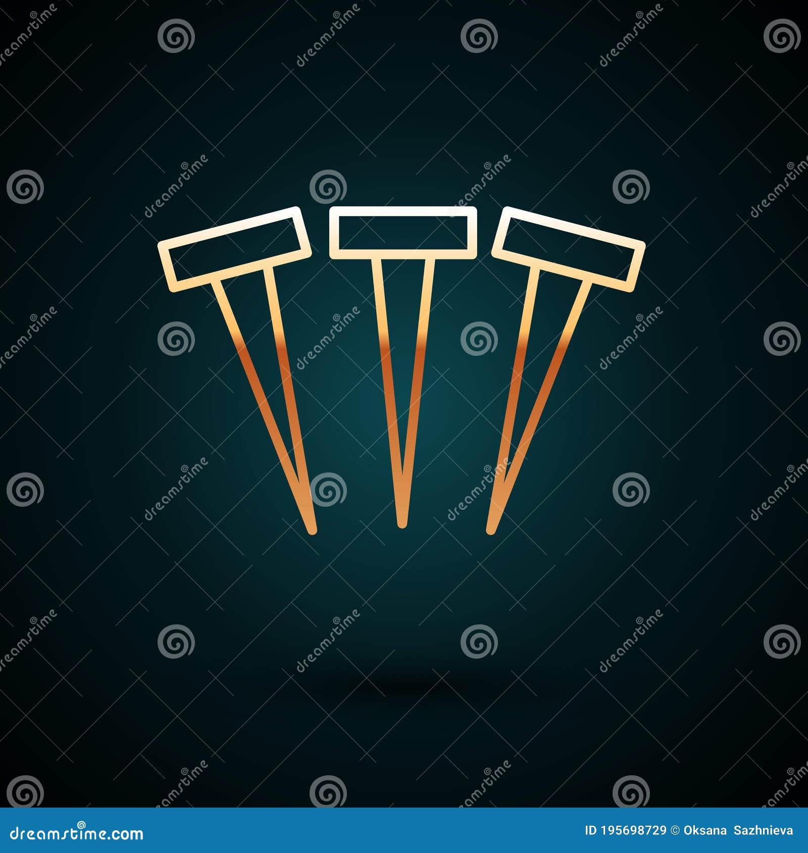 Gold Line Metallic Nails Icon Isolated on Dark Blue Background. Vector ...