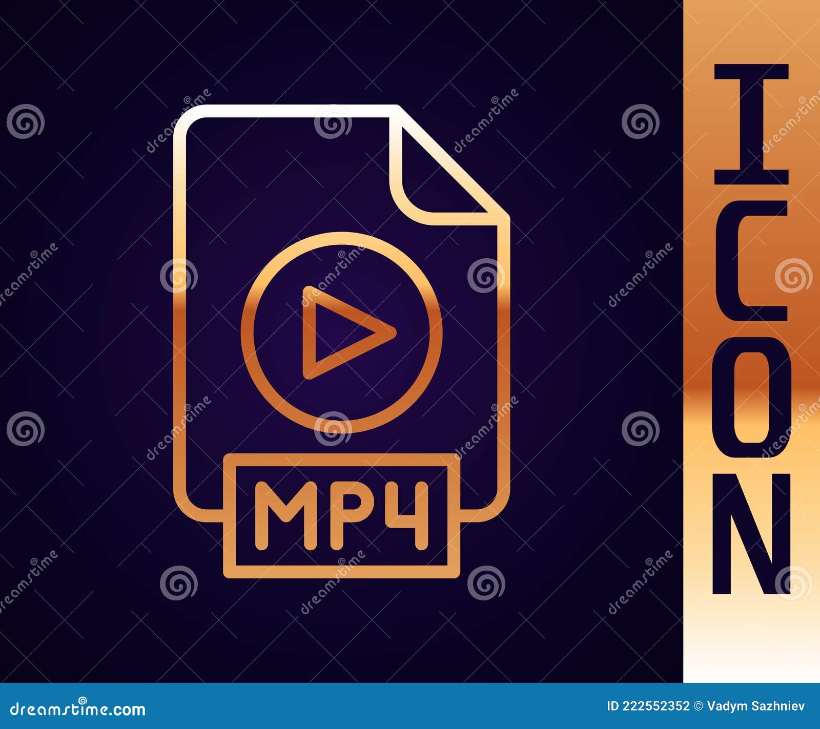 Gold Line MP4 File Document. Download Mp4 Button Icon Isolated on Black ...