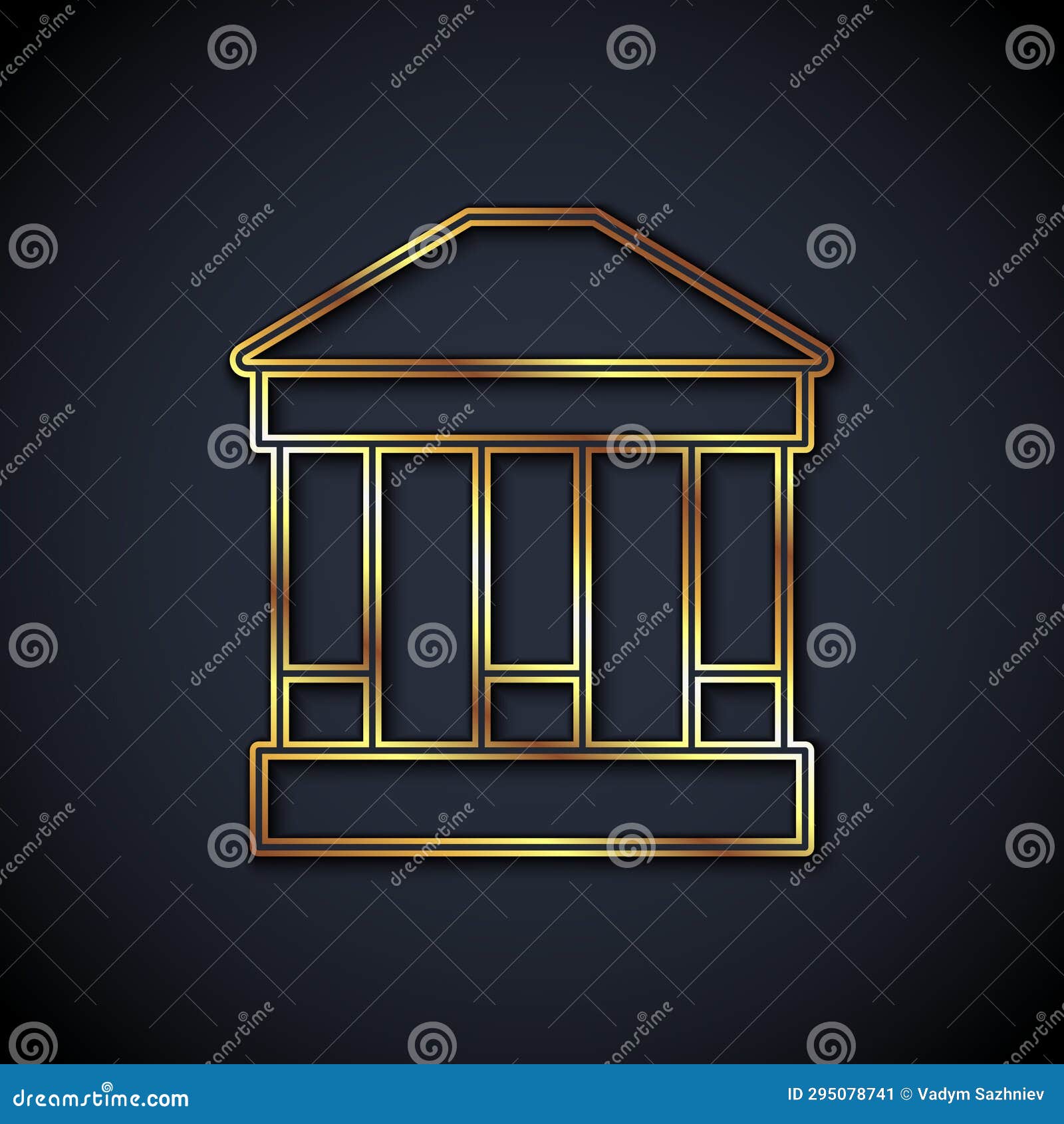 Gold Line Museum Building Icon Isolated on Black Background. Vector Stock Vector - Illustration ...