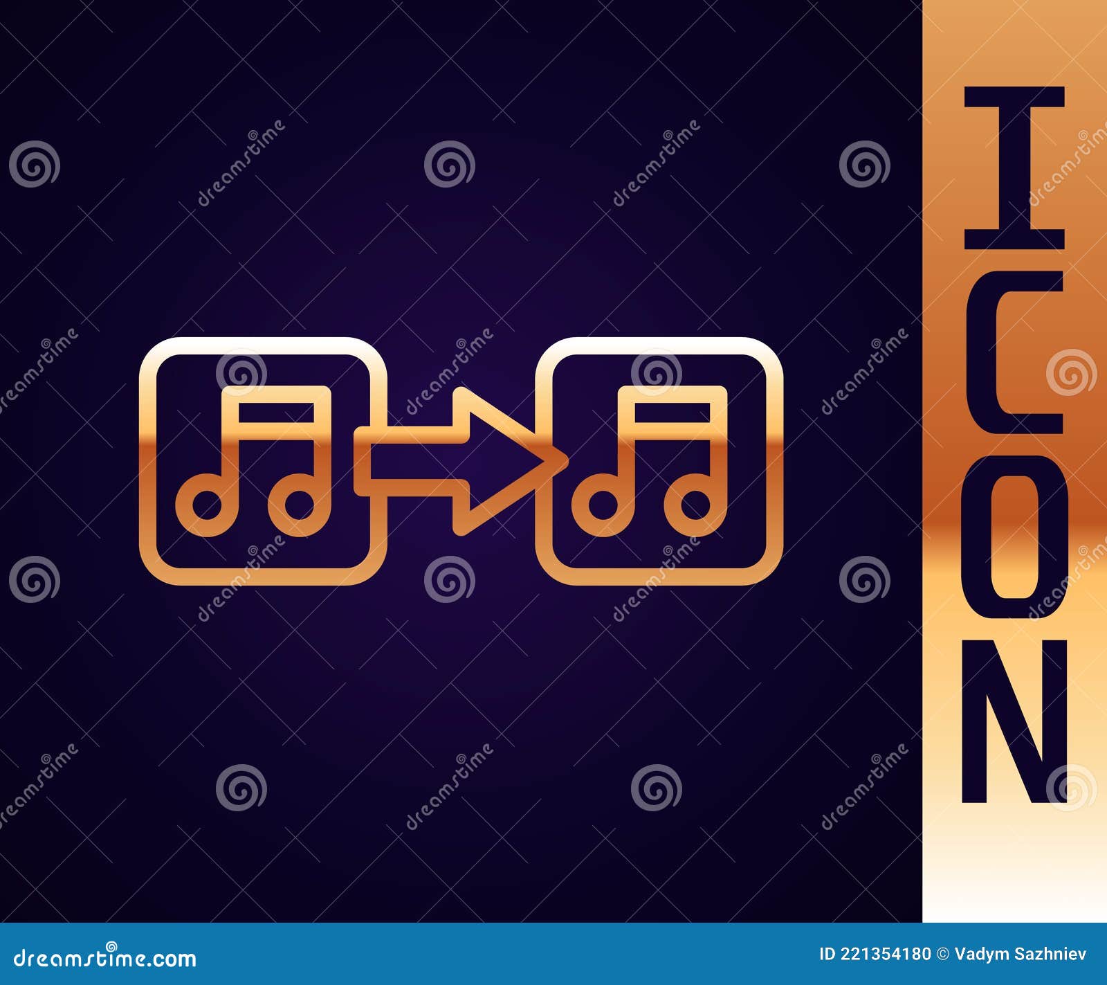 Gold Line Music Note, Tone Icon Isolated on Black Background. Vector ...