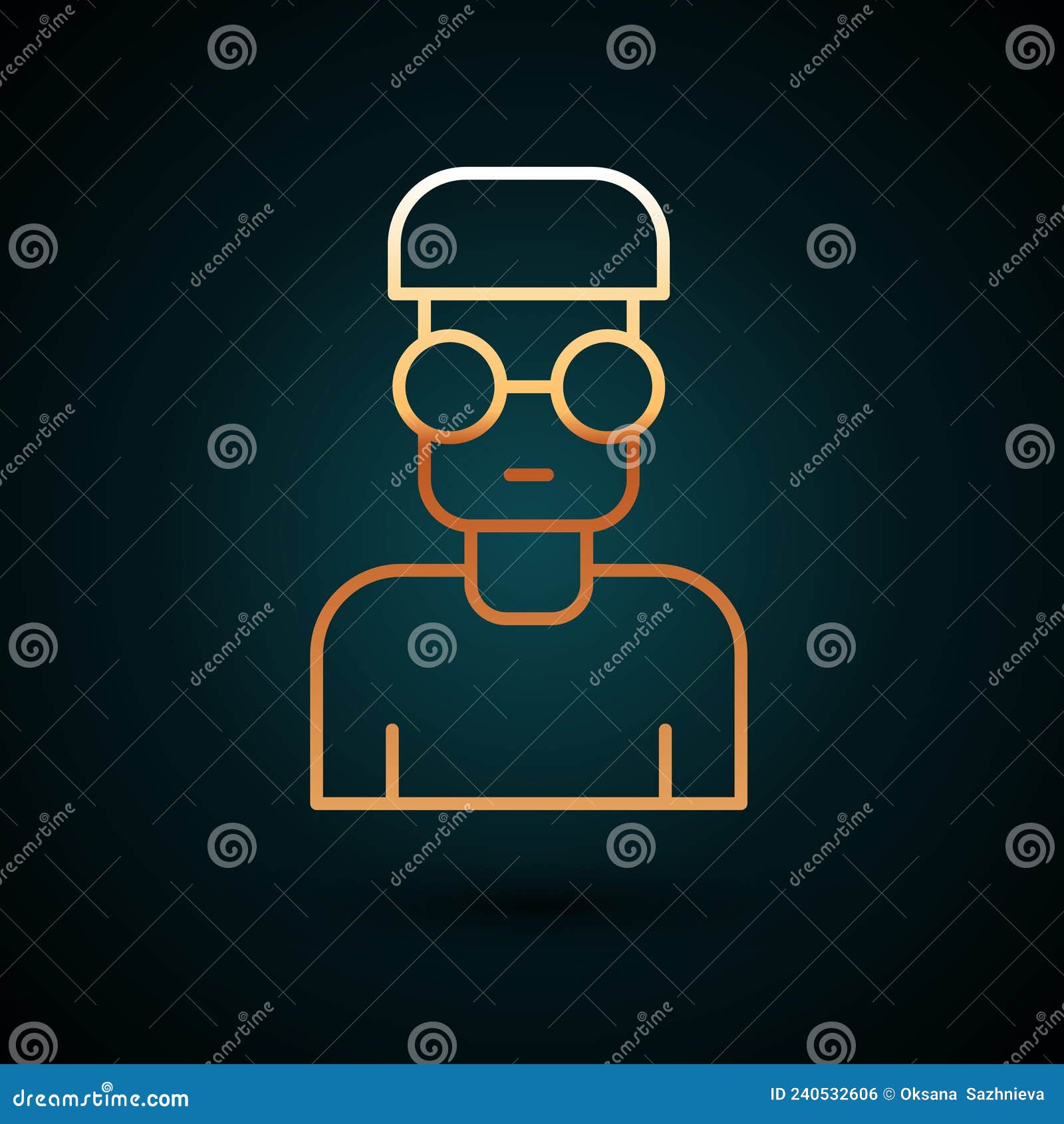 Gold Line Nerd Geek Icon Isolated on Dark Blue Background. Vector Stock ...