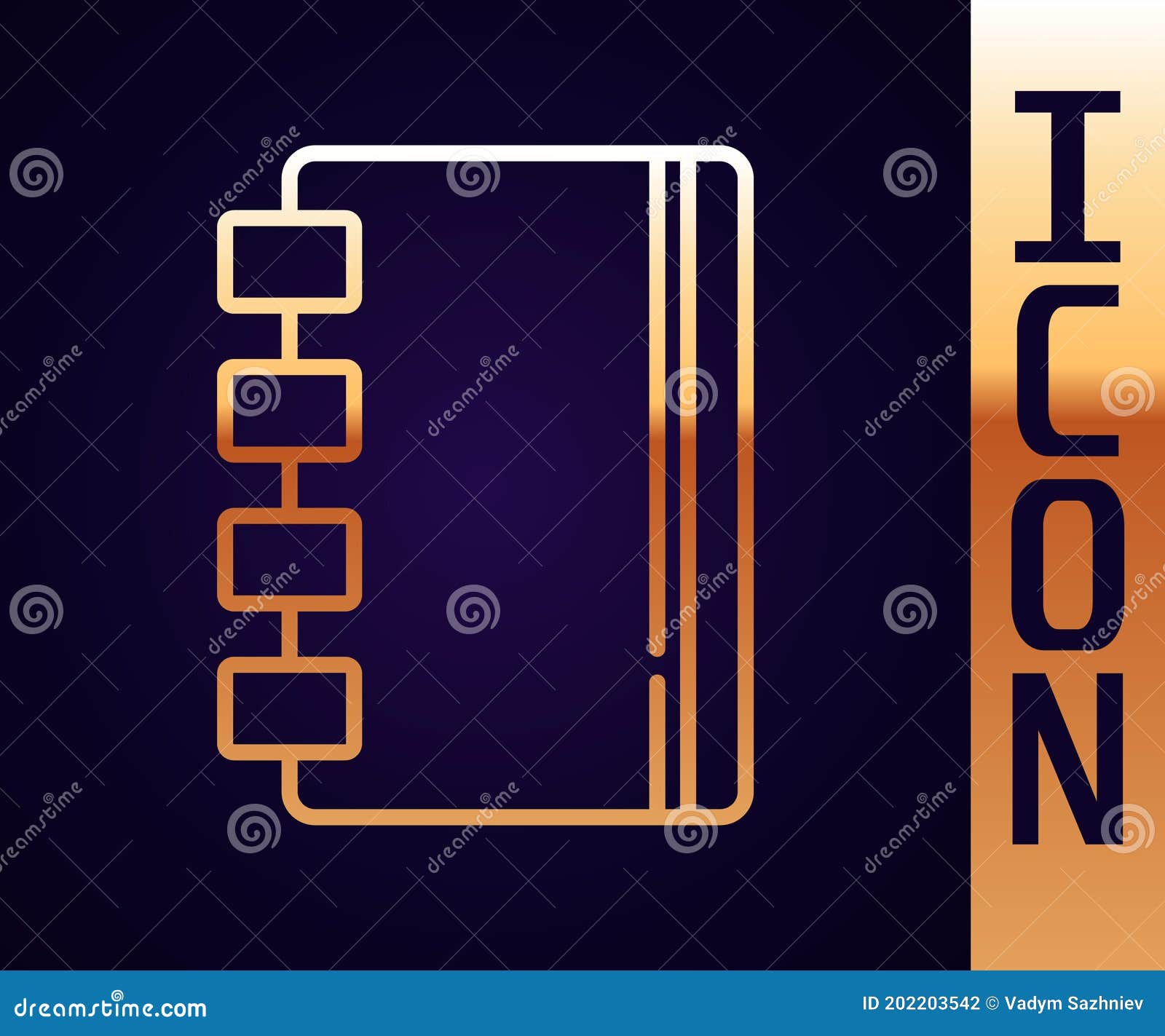 Gold Line Notebook Icon Isolated on Black Background. Spiral Notepad ...