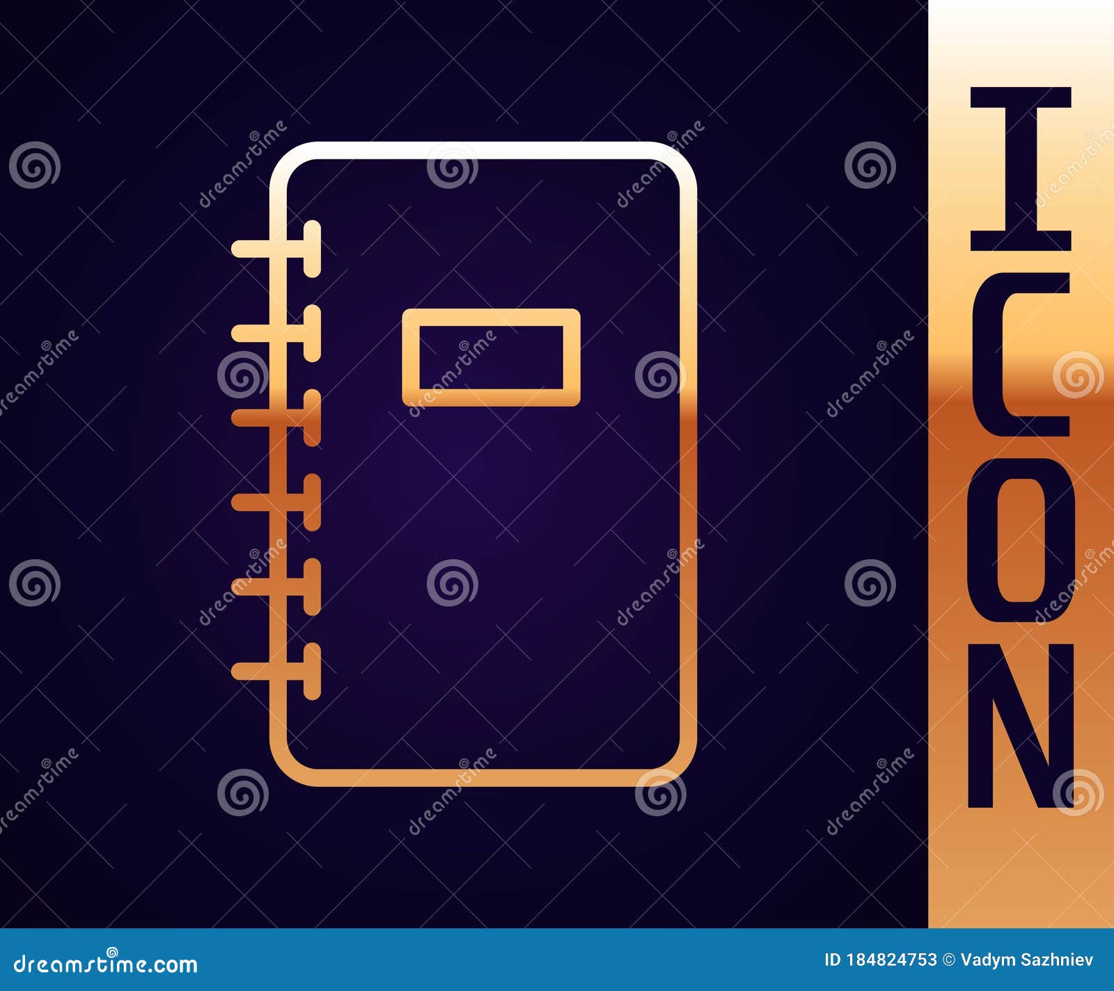 Gold Line Notebook Icon Isolated On Black Background. Spiral Notepad ...