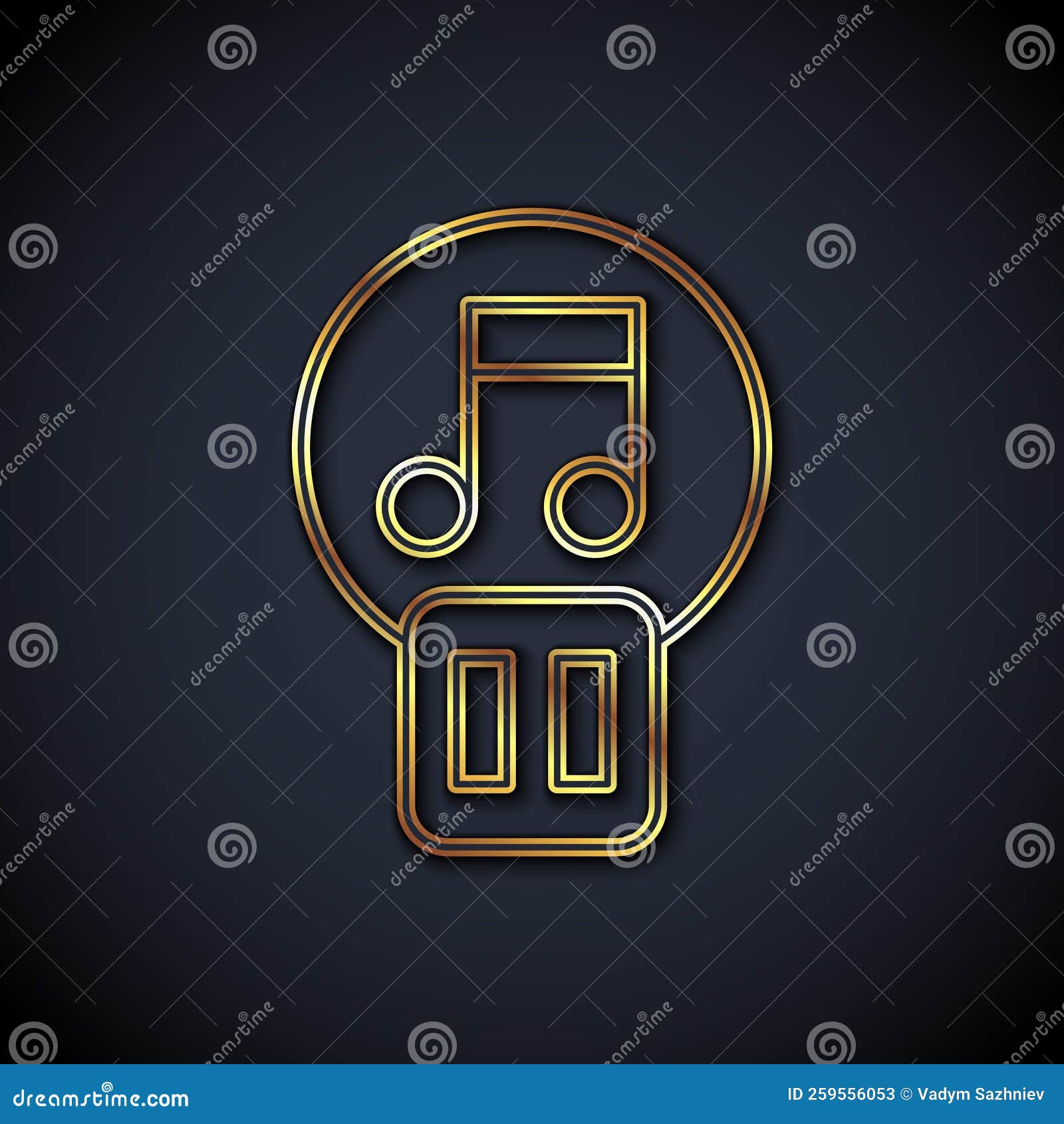 Gold Line Pause Button Icon Isolated on Black Background. Vector Stock ...