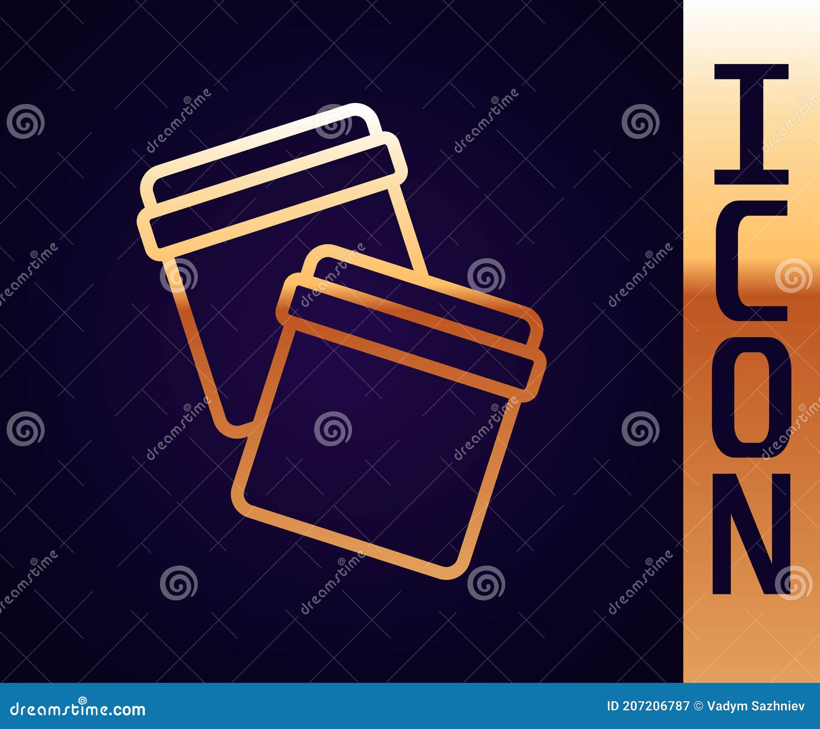 Gold Line Plastic Bag with Ziplock Icon Isolated on Black Background ...