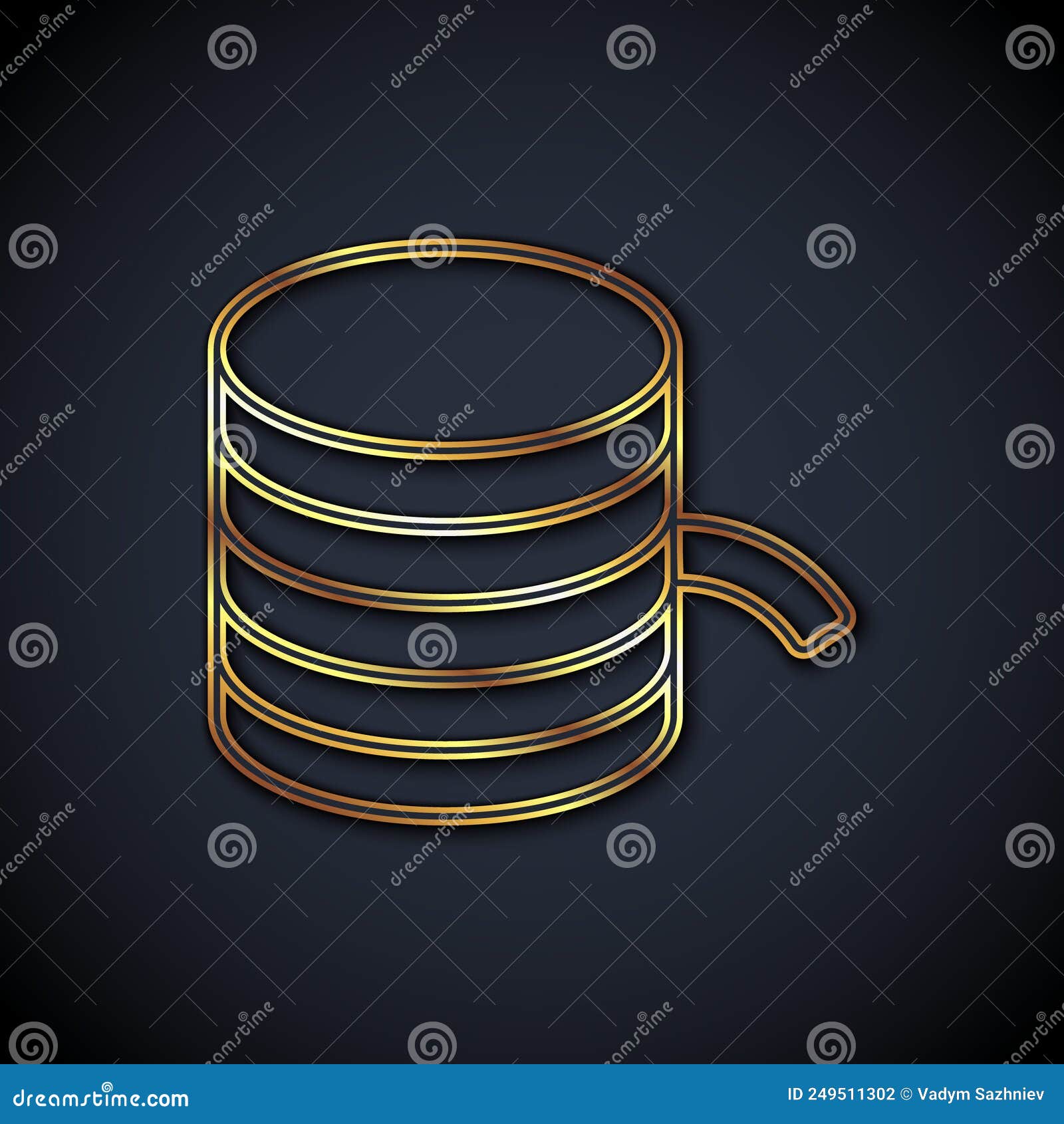 Gold Line Plastic Filament for 3D Printing Icon Isolated on Black ...