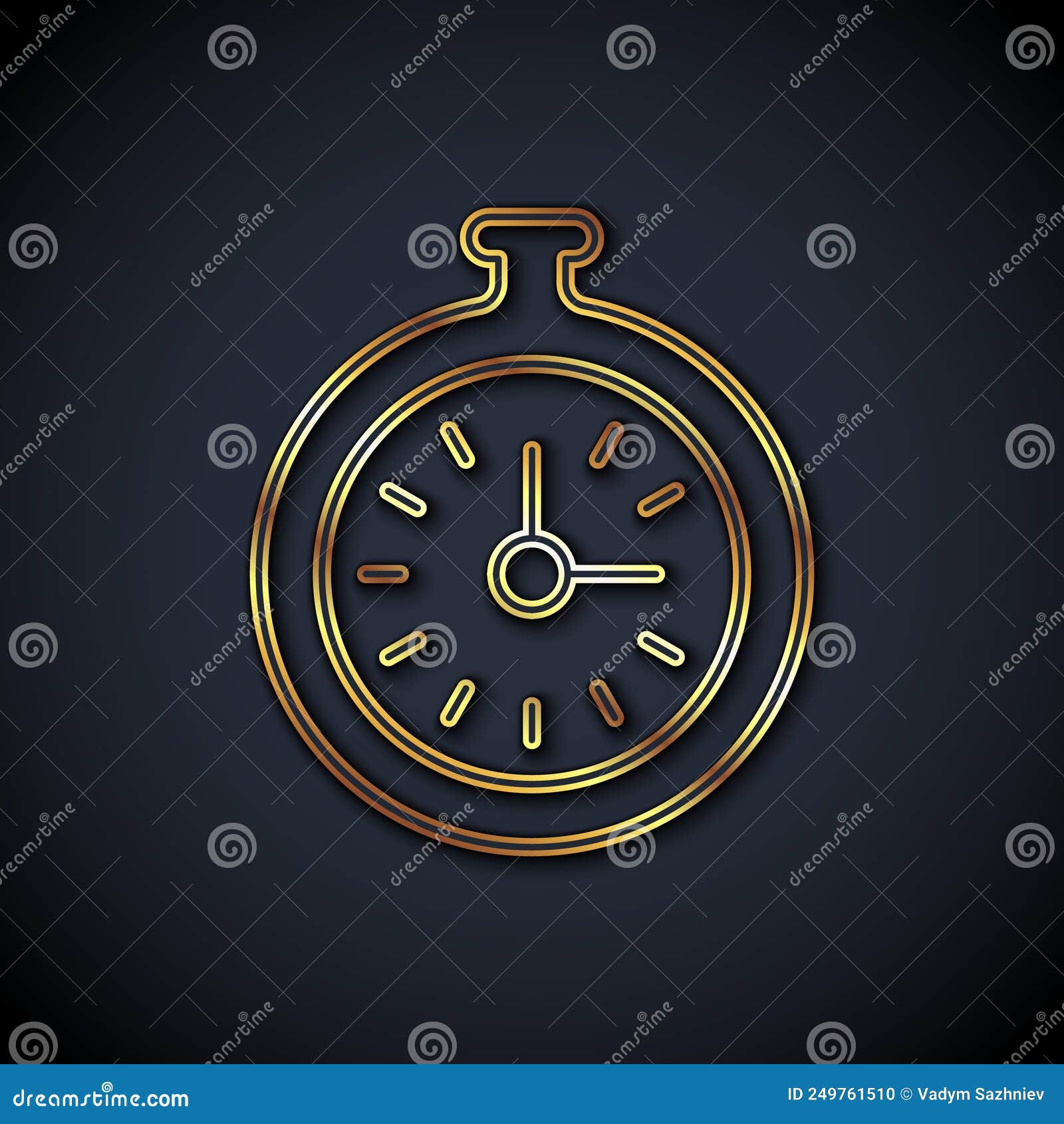 Gold Line Pocket Watch Icon Isolated on Black Background. Vector Stock ...