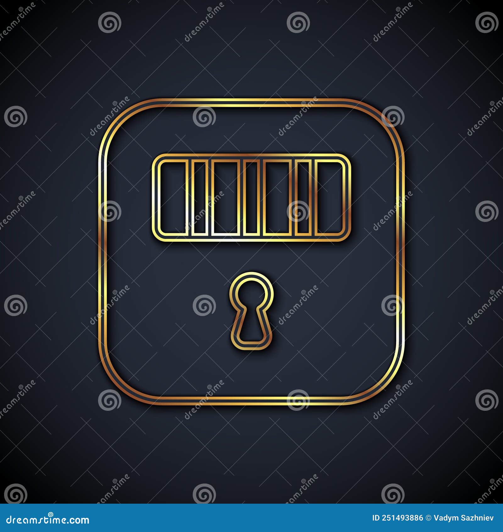 Gold Line Prison Cell Door with Grill Window Icon Isolated on Black ...