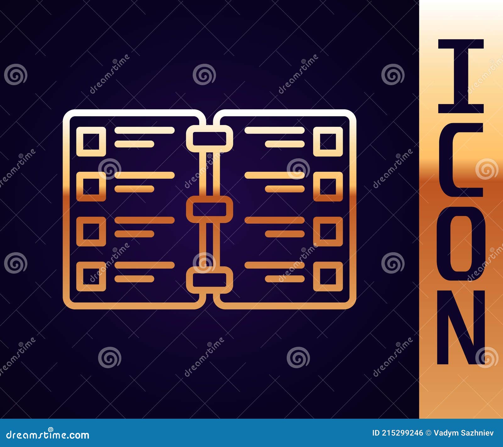 Gold Line Restaurant Cafe Menu Icon Isolated on Black Background ...