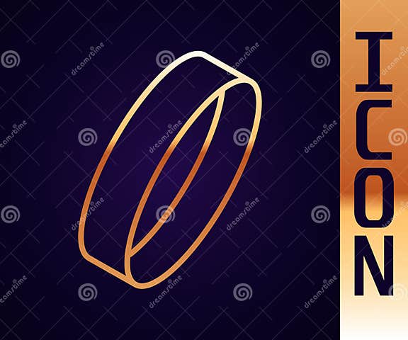 Gold Line Gold Ring Icon Isolated on Black Background. Vector Stock ...